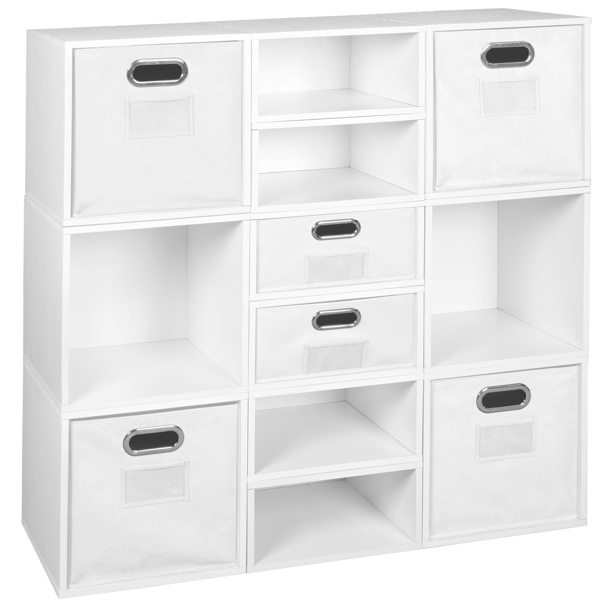 Niche Cubo Set- 6 Full/6 Half Cubes w/ Foldable Bins- White Wood Grain ...