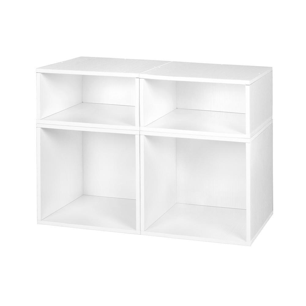 Niche Cubo Storage Set- 2 Full Cubes/2 Half Cubes- White Wood Grain ...