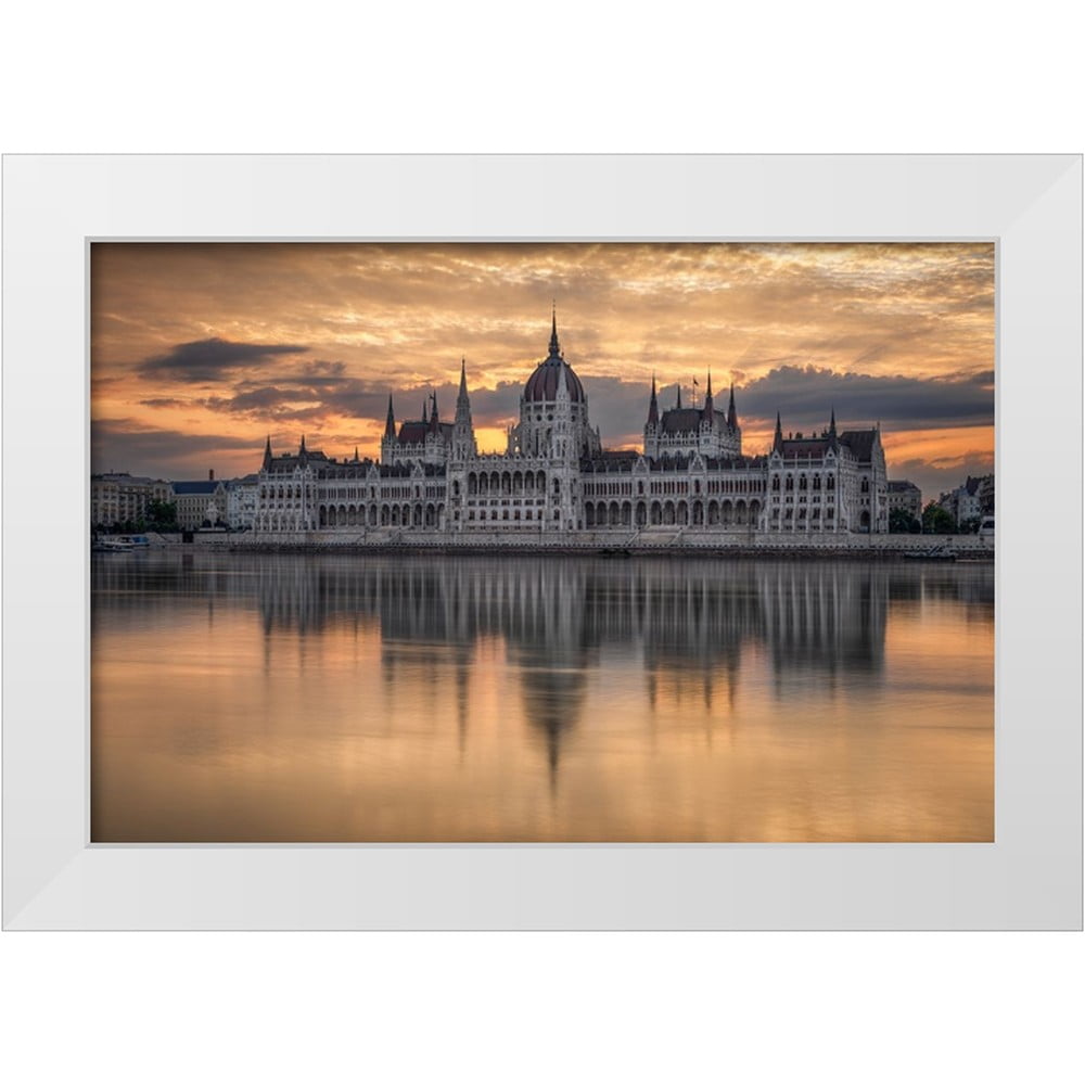 Nicholas 32x23 White Modern Wood Framed Museum Art Print Titled - Sunrise In Budapest - Walmart.com