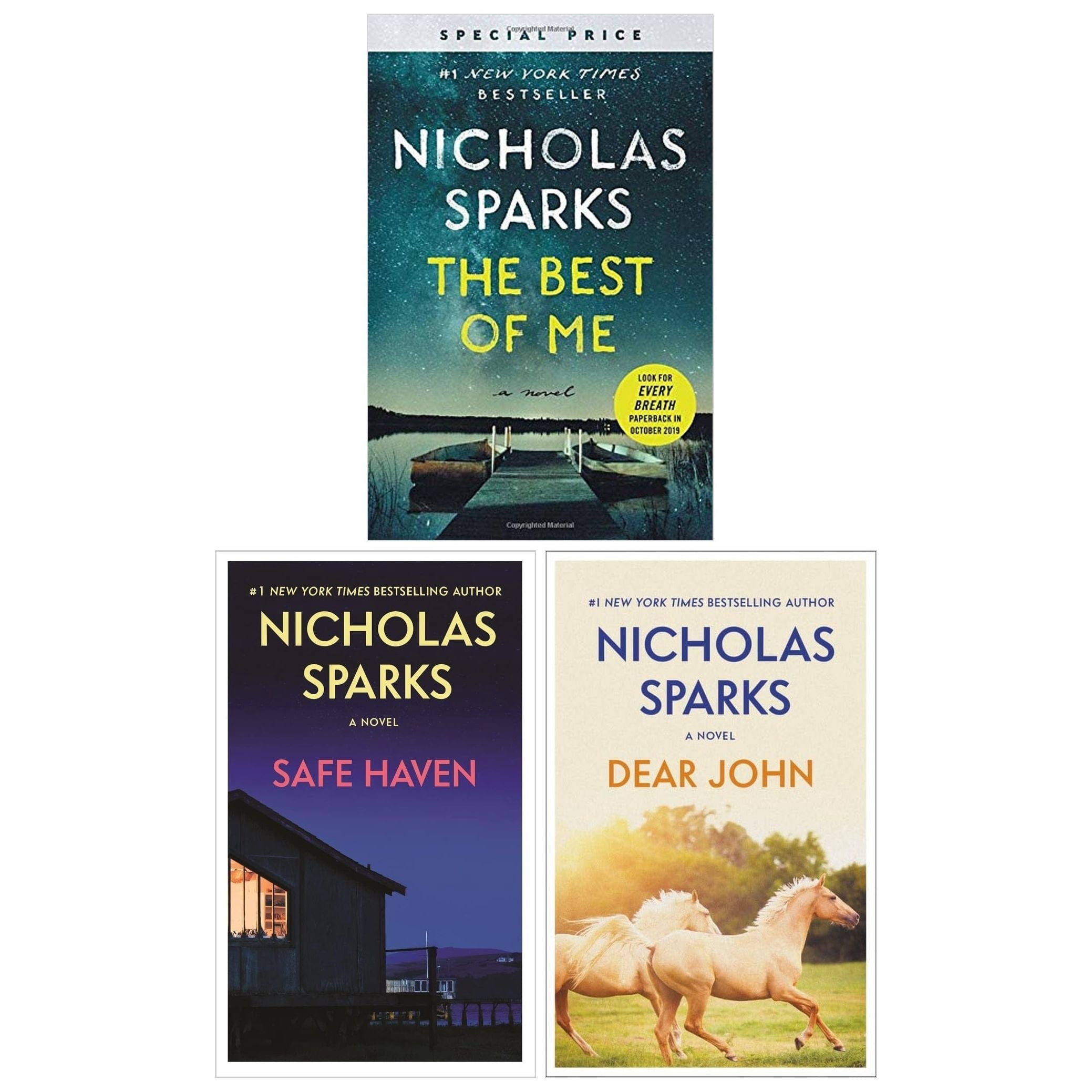Nicholas Sparks 3 Books Collection Set (Dear John, Safe Haven, The Best ...