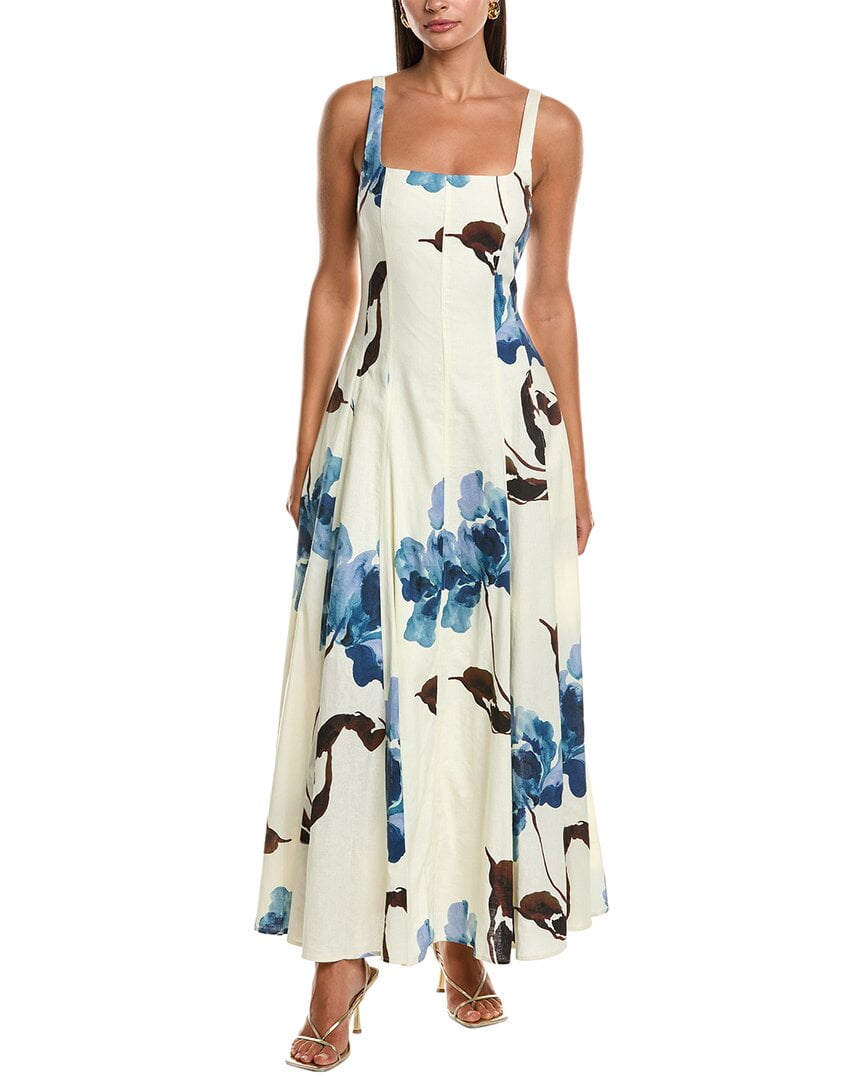 Nicholas womens Athena Panelled Linen-Blend Midi Dress, 0, Blue - Walmart.com