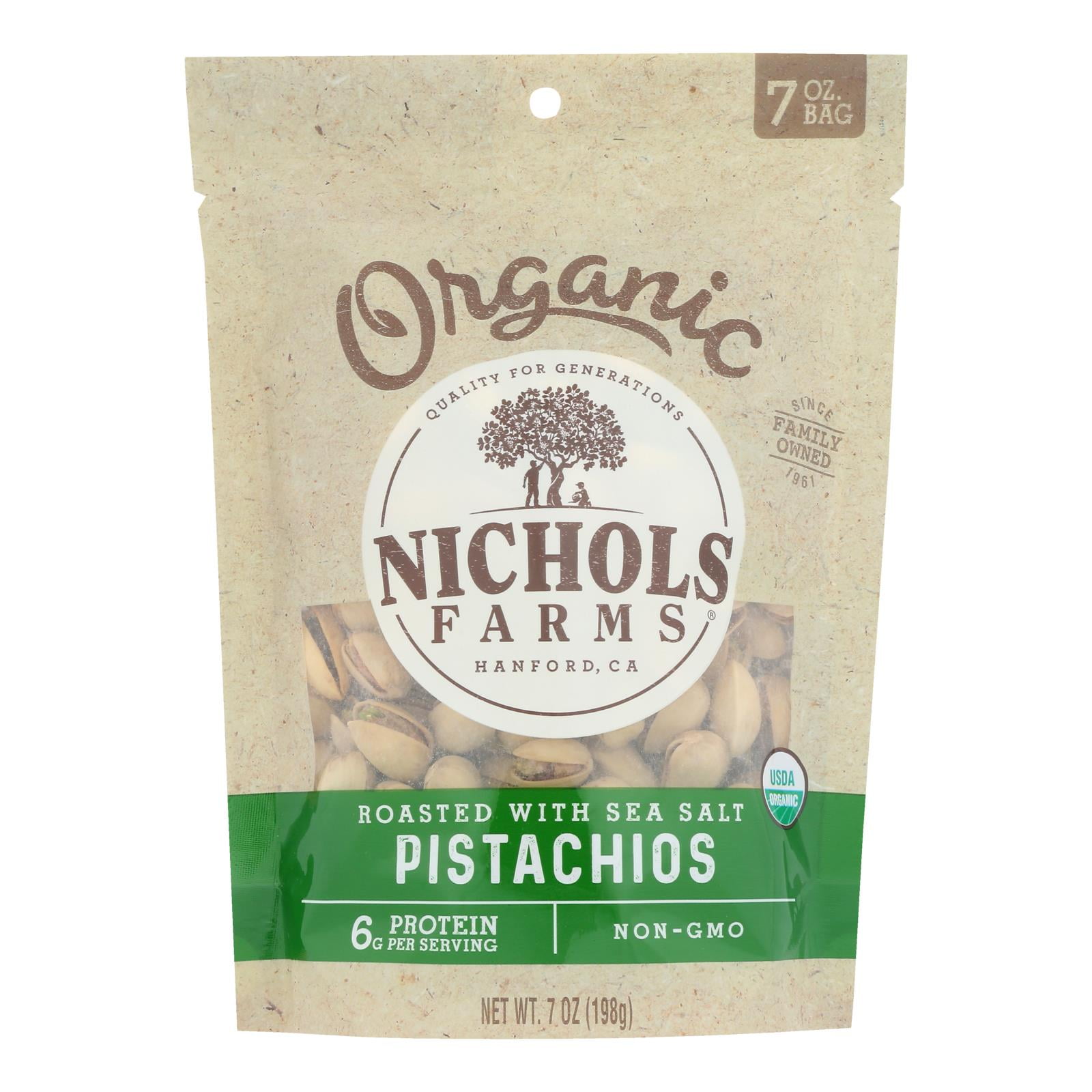 Nichols Farms - Pistachio Organic Shell Roasted Salted - 7 Oz, Case of ...