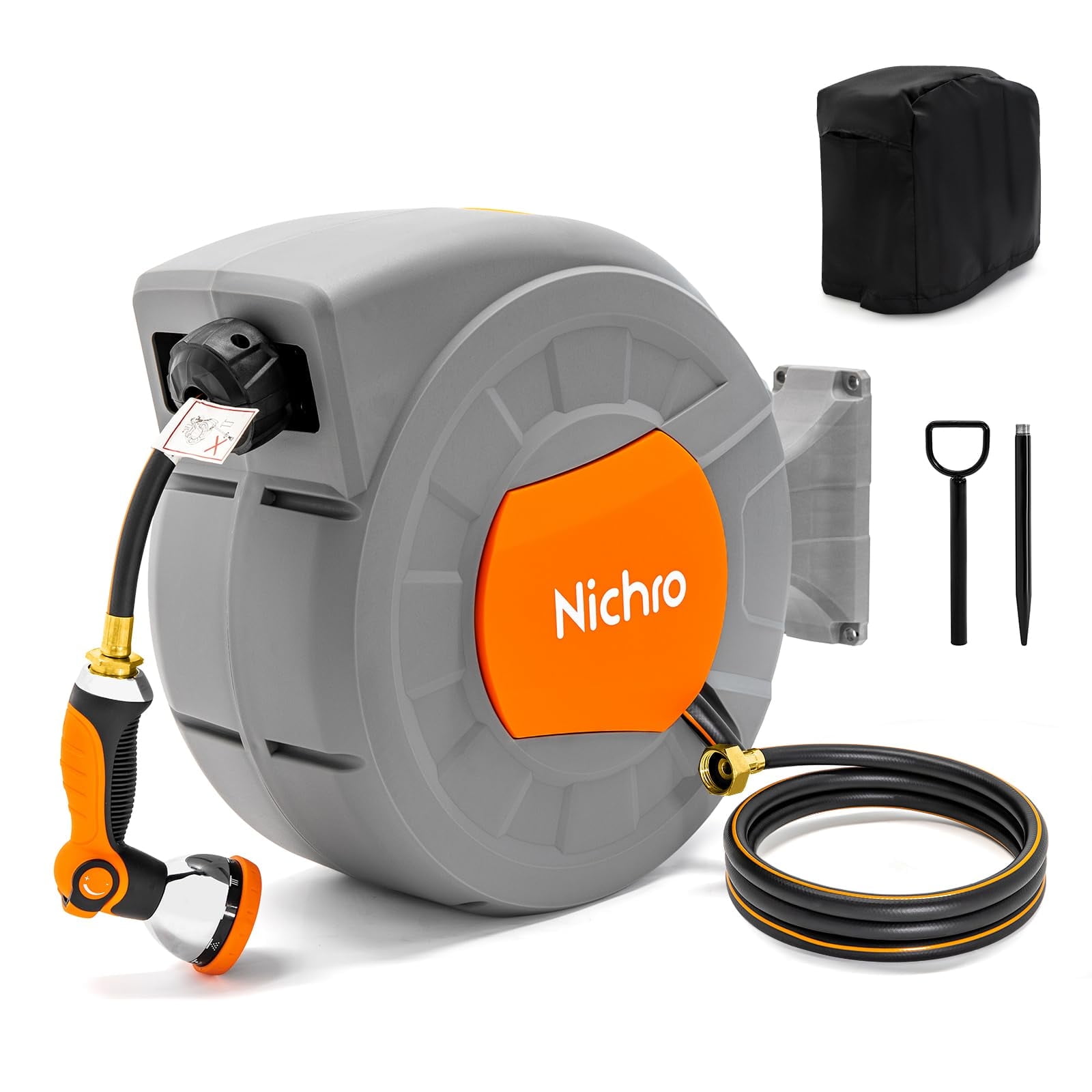 Retractable Garden Hose Reel 1/2" x 100ft Hose Reel with Cover,10 ...