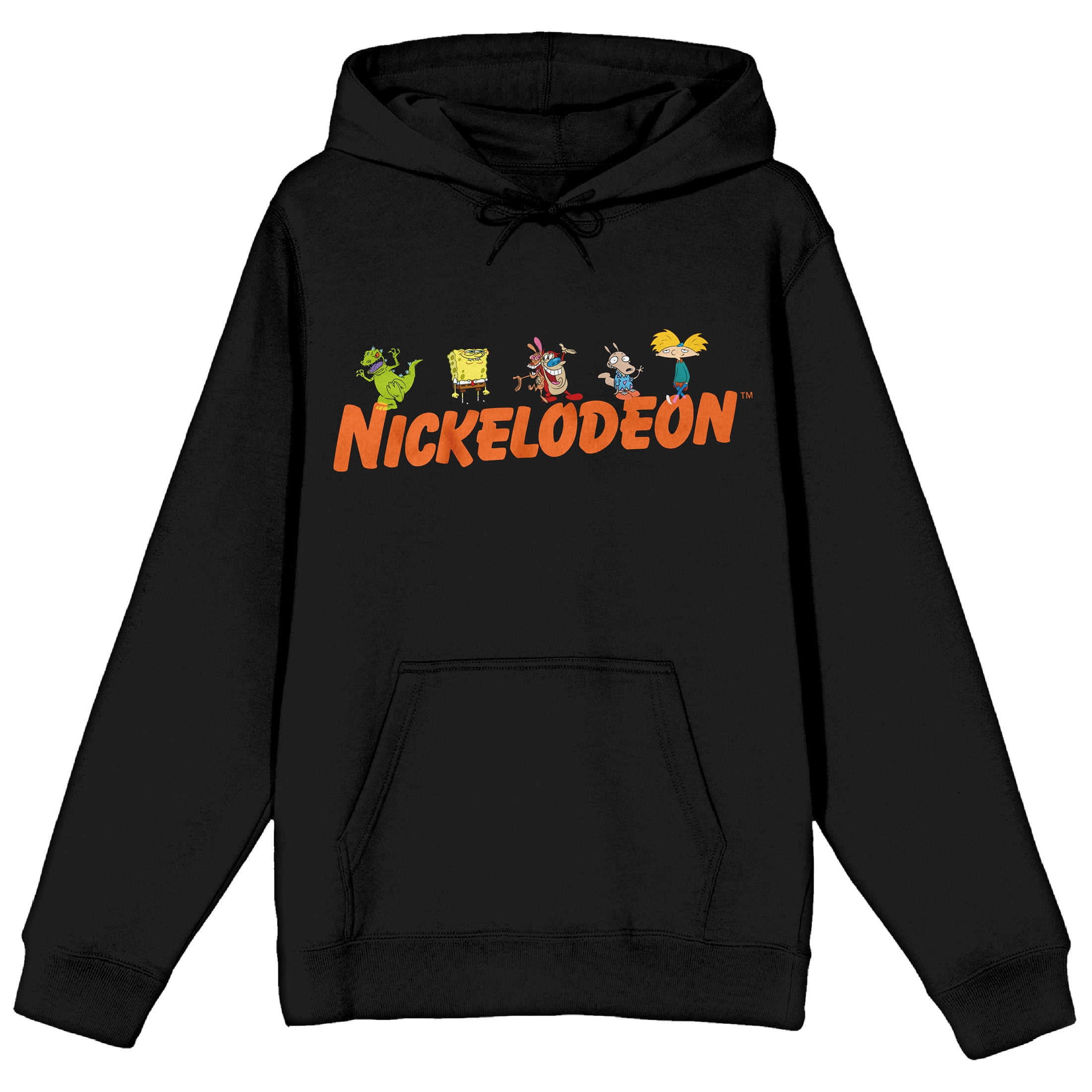 Nick '90s Nickelodeon Characters Long Sleeve Black 's Hooded Sweatshirt ...