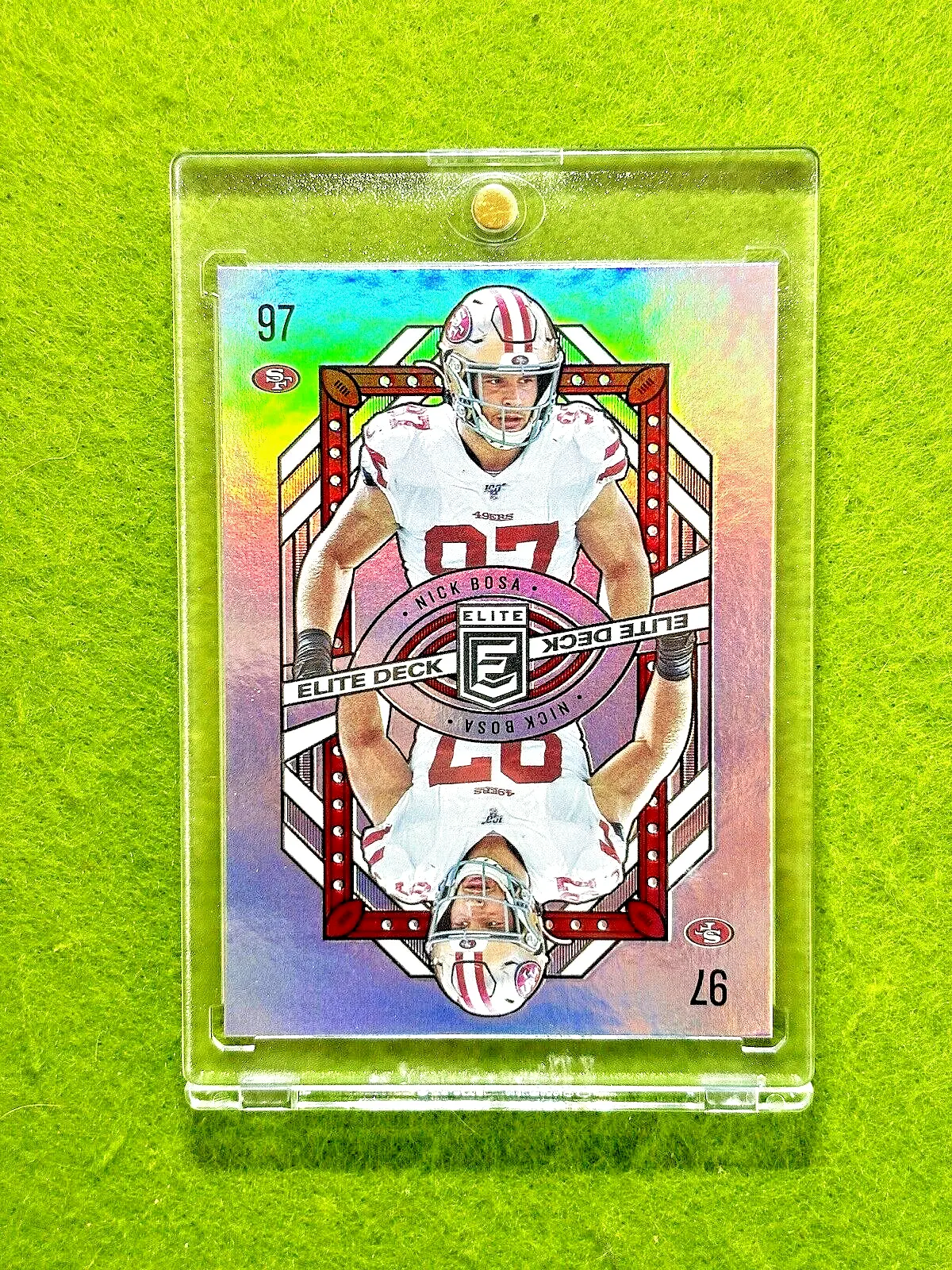 Nick Bosa SILVER PRIZM ELITE DECK CARD JERSEY #97 49ers SP 2019 Donruss ...