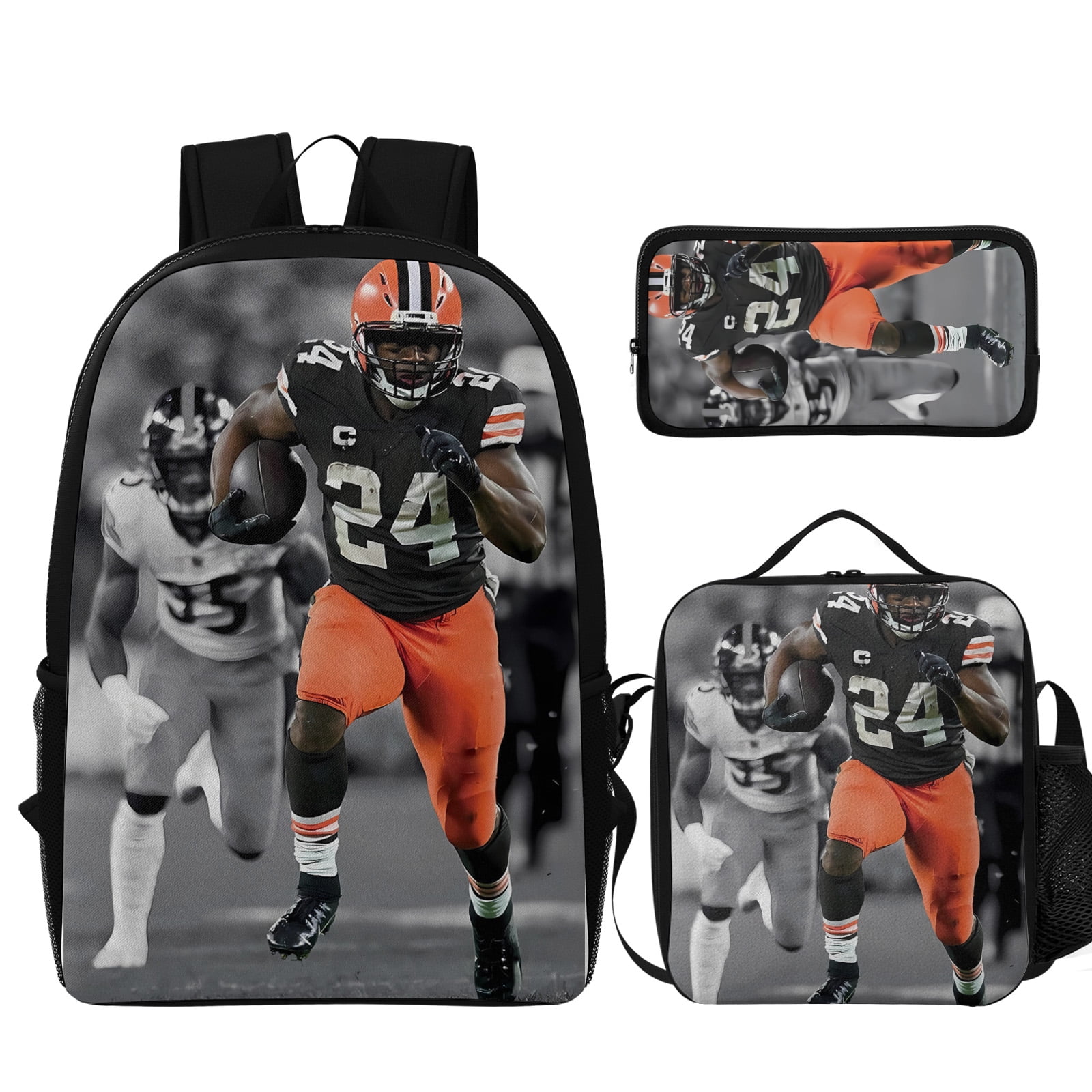 Nick_Chubb Three piece backpack set for youth lunch bag pencil case ...