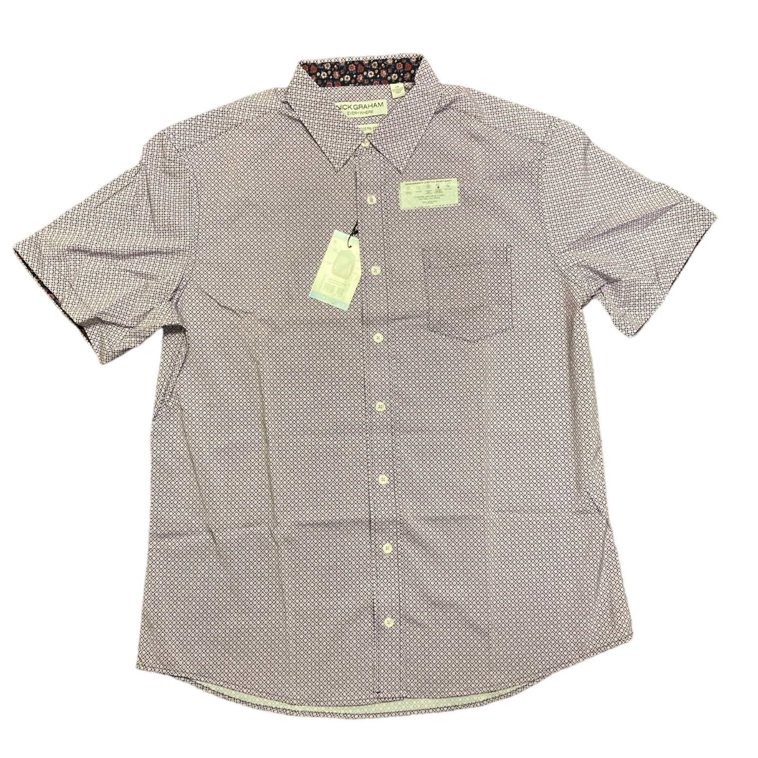 Nick Graham Men's Performance Stretch Woven Shirt, Purple, Short Sleeve ...