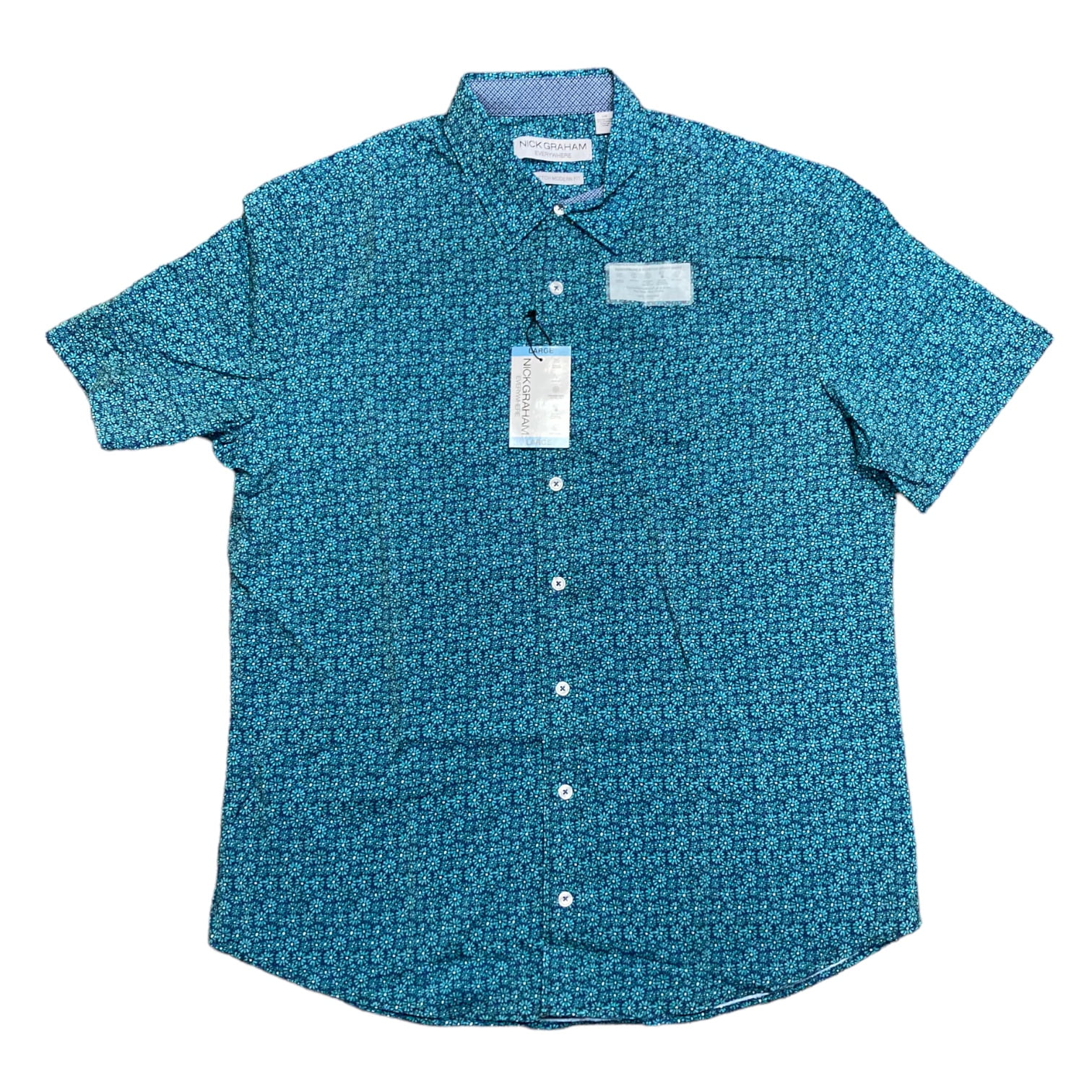 Nick Graham Men's Performance Stretch Printed Woven Short Sleeve Button ...