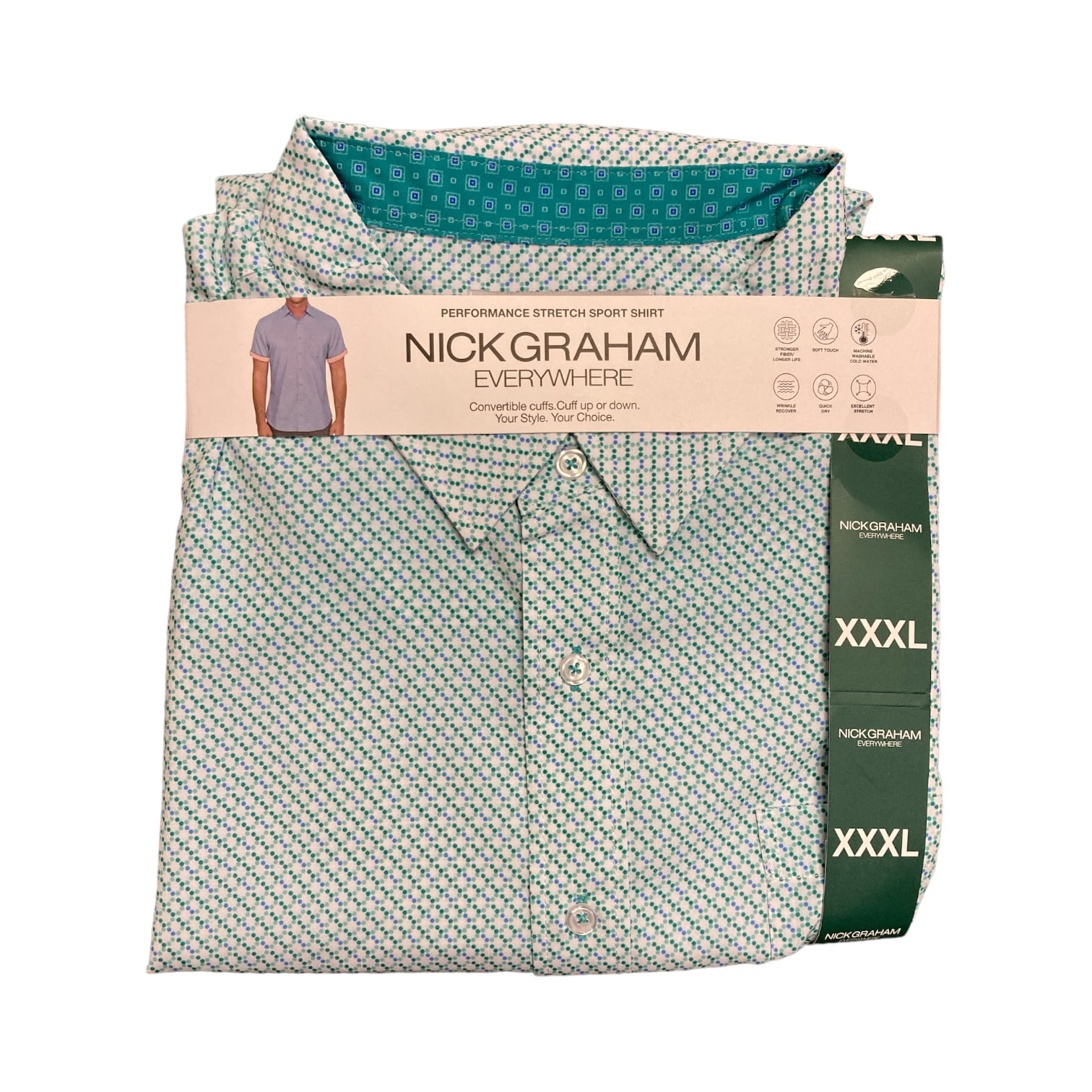 Nick Graham Men's Performance Stretch Sport Short Sleeve Woven Shirt ...
