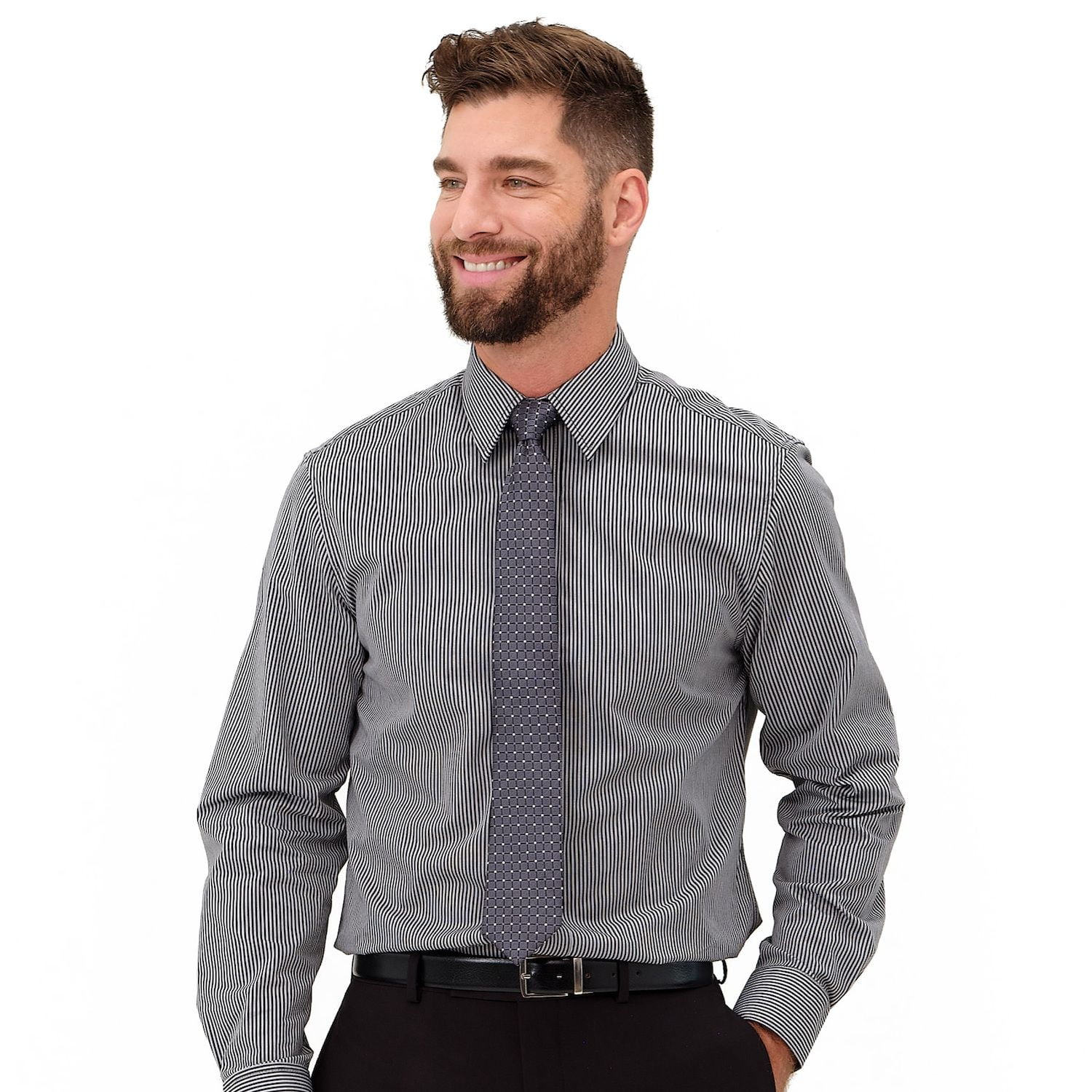 Men's Nick Graham Modern-Fit Stretch Dress Shirt & Tie Set Color: Black ...