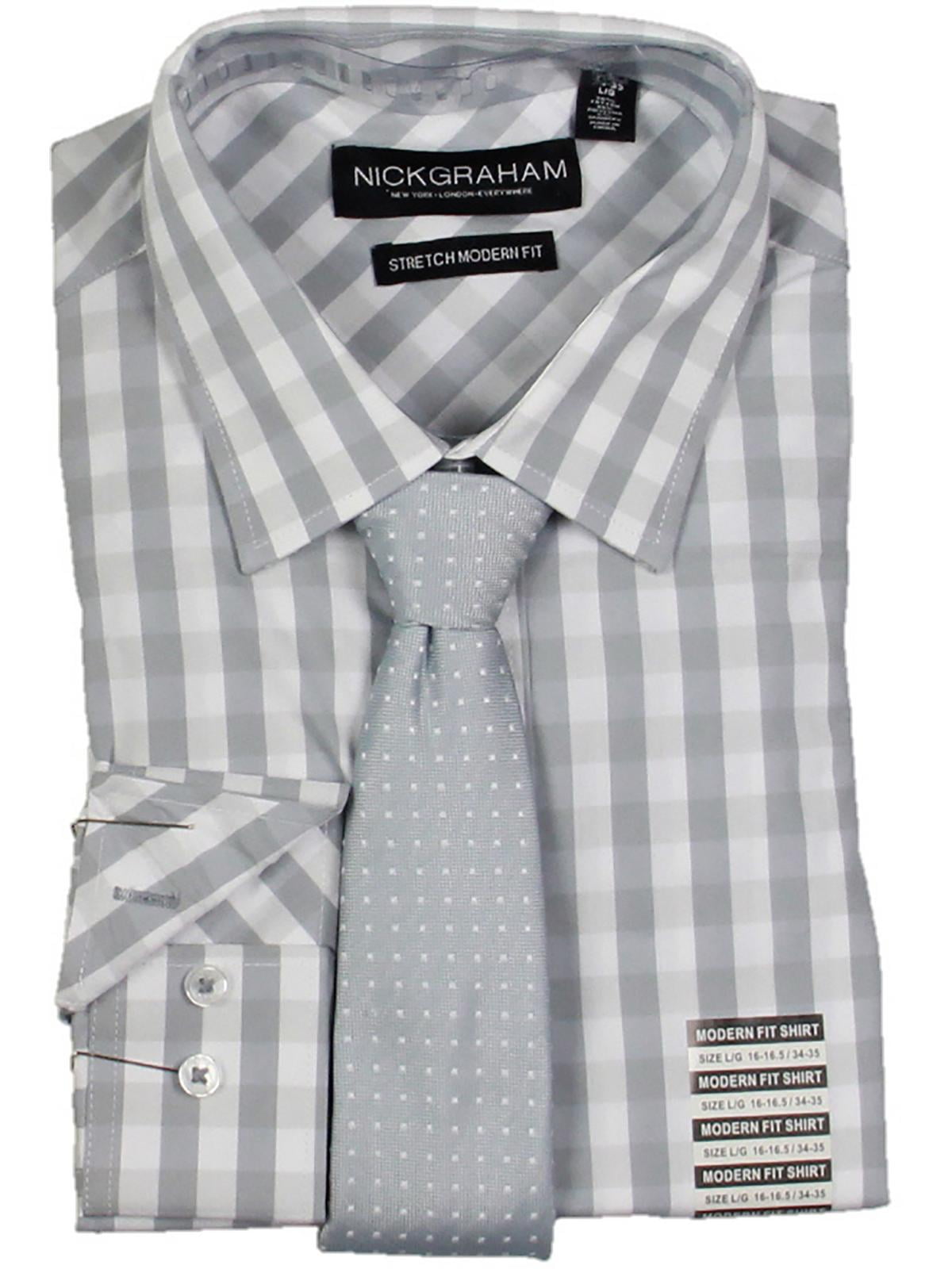 Nick Graham Mens Check Print Modern Fit Dress Shirt - Walmart.com