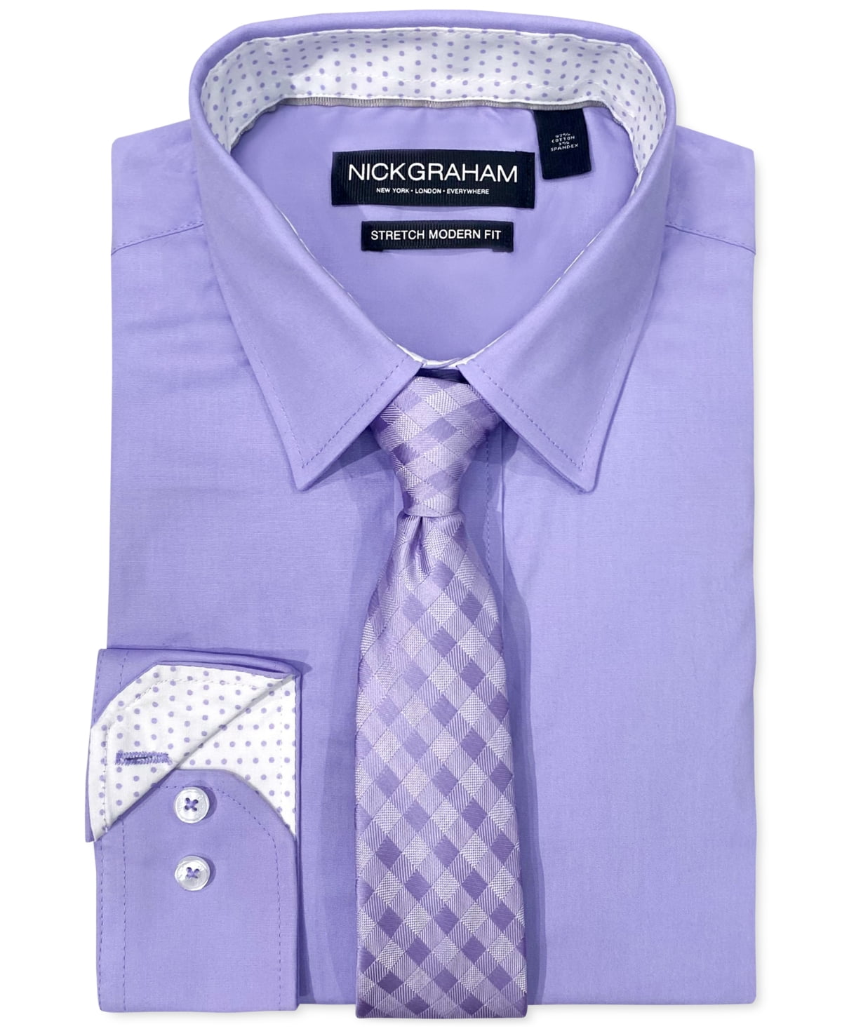 Nick Graham Mens Slim Fit Dress Button Down Shirt & Tie Lavender 14.5 ...