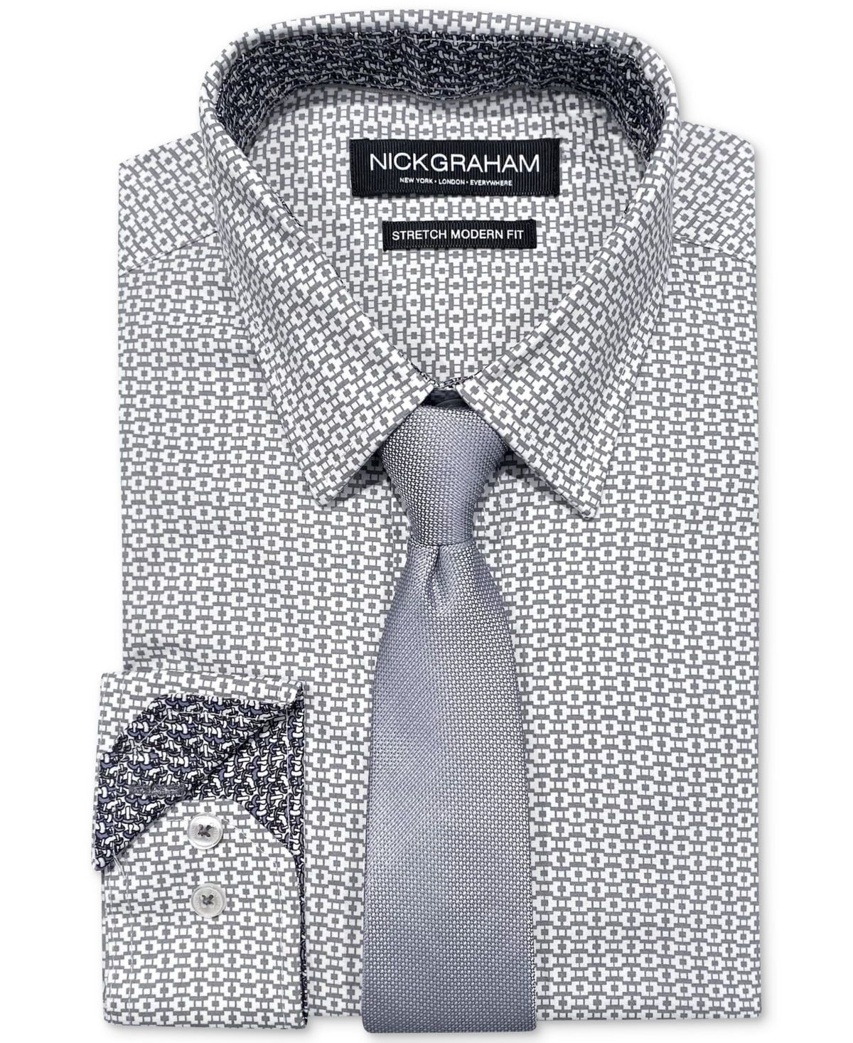 Nick Graham Mens Slim Fit Performance Button Down Dress Shirt Grey 17 ...