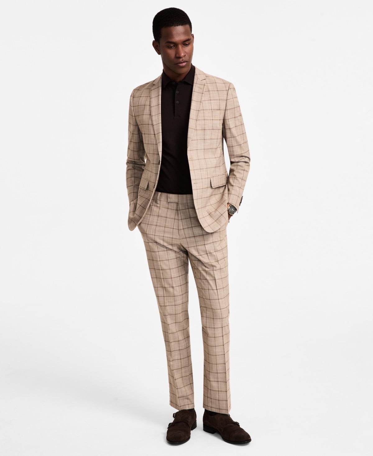 Nick Graham Mens Slim fit 2 Piece Suit 42 R / 34 Waist Beige Plaid ...