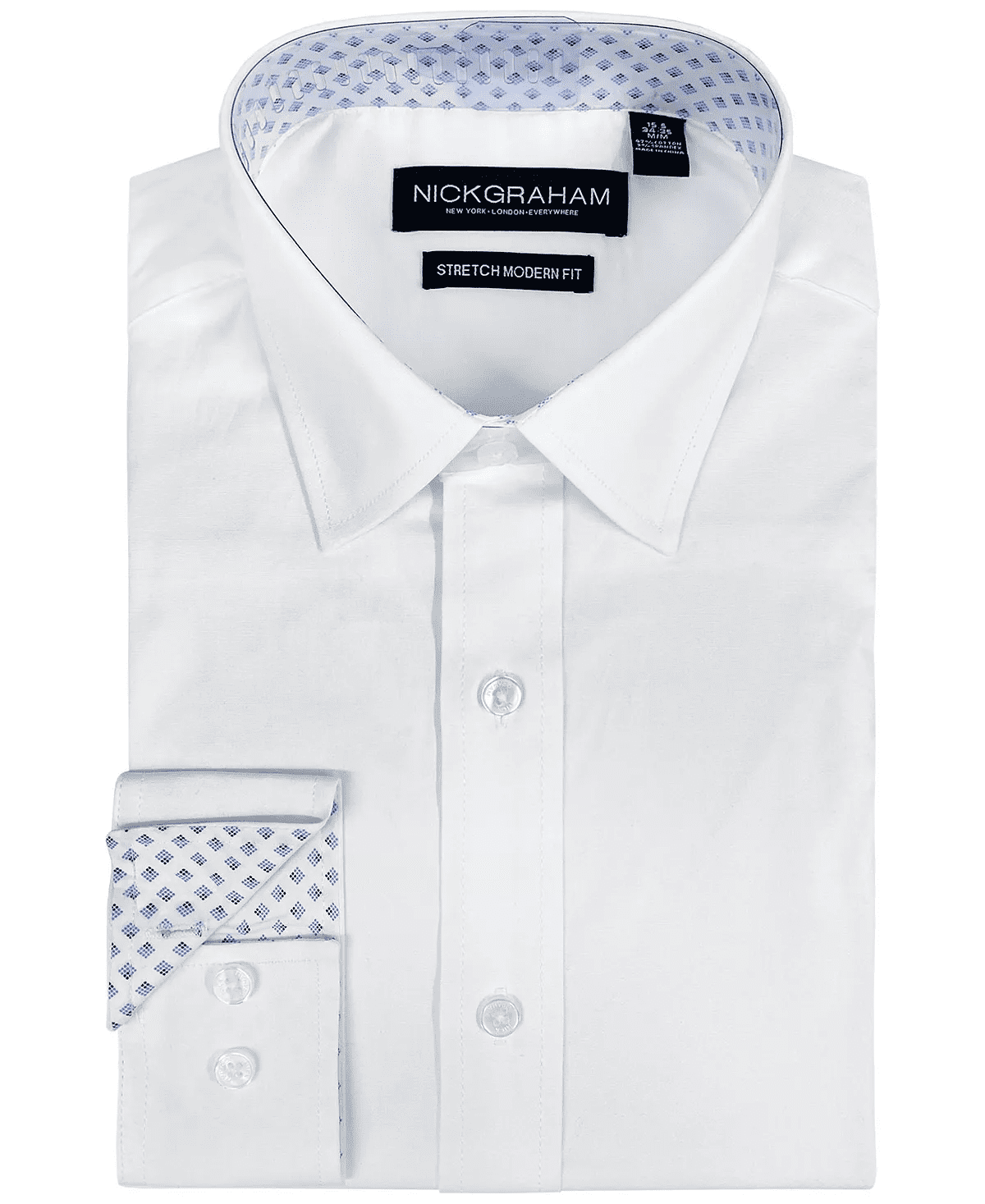 Nick Graham WHITE Men's Modern Fit Dress Shirt, Small 14.5-15 34/35 ...