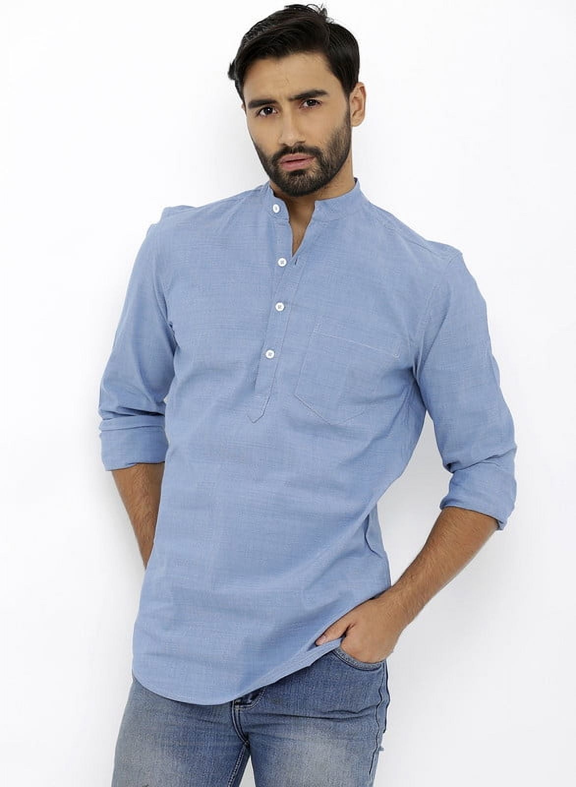 Nick&Jess Mens Slim Fit Three Button Slub Kurta Shirt - Walmart.com