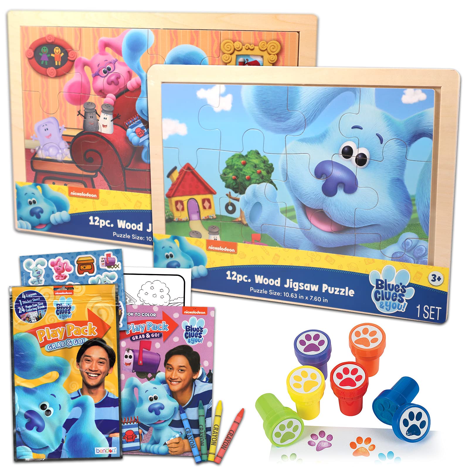 Nick Shop Blue's Clues EC36 Wood Puzzle Set ~ 4 Pc Jigsaw Bundle with 2 ...