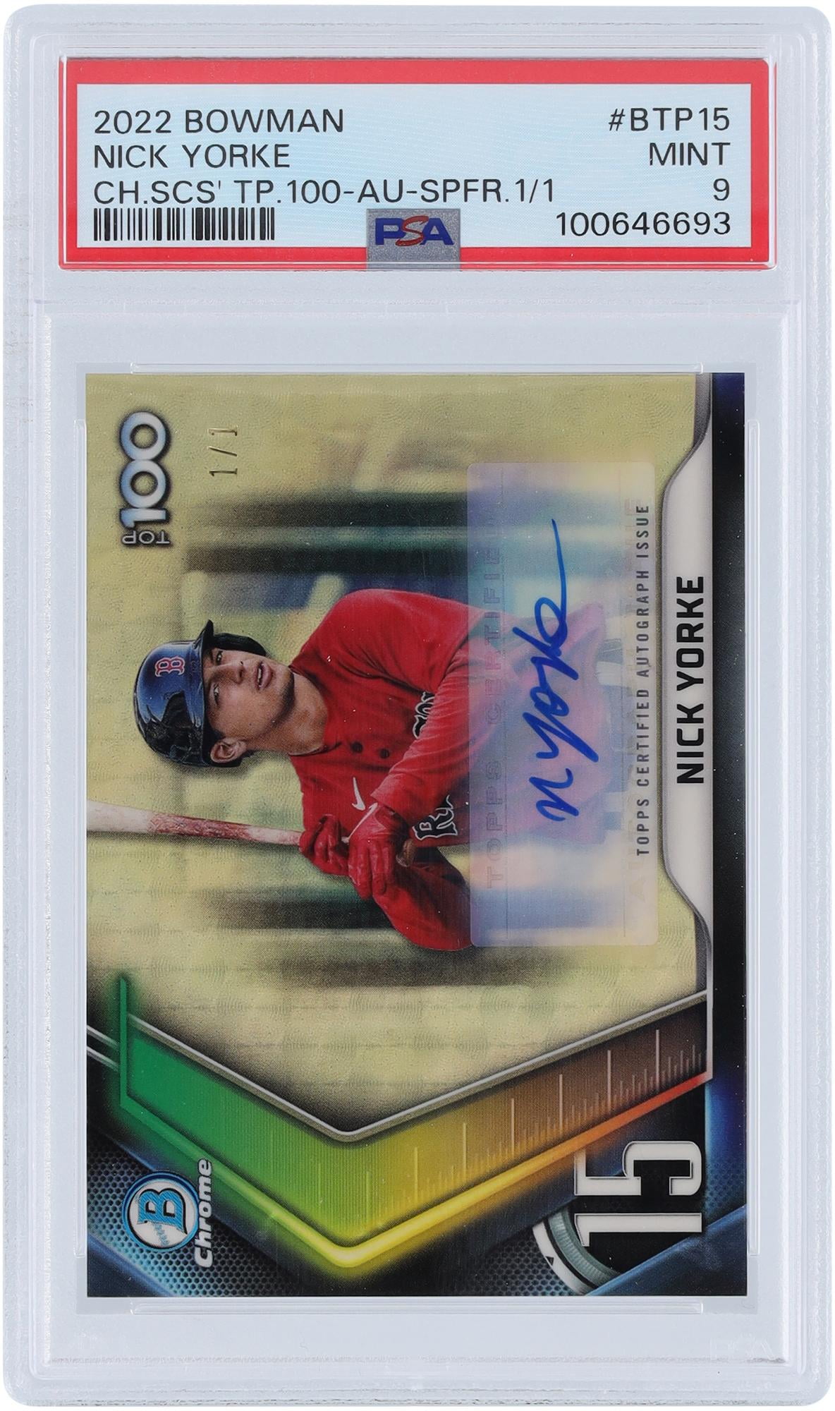Nick Yorke Boston Red Sox Autographed 2022 Bowman Chrome Top 100 ...
