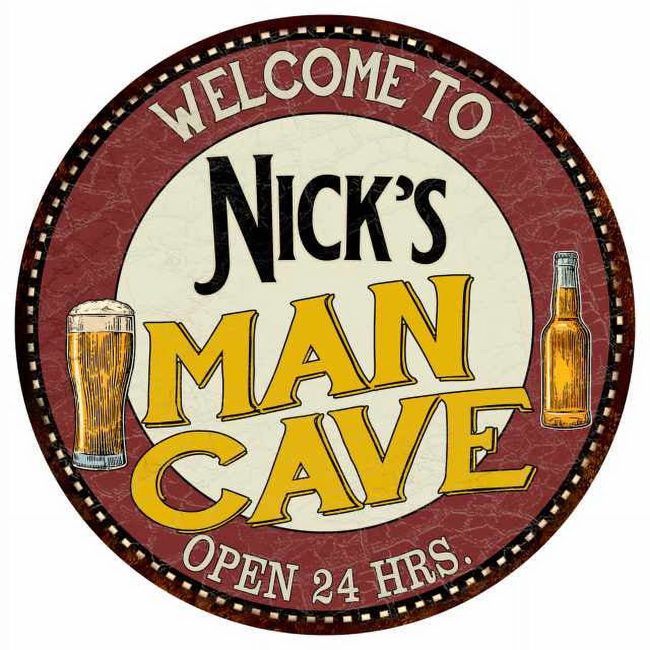 Nick's Man Cave 12" Round Metal Sign Kitchen Bar Wall Décor ...