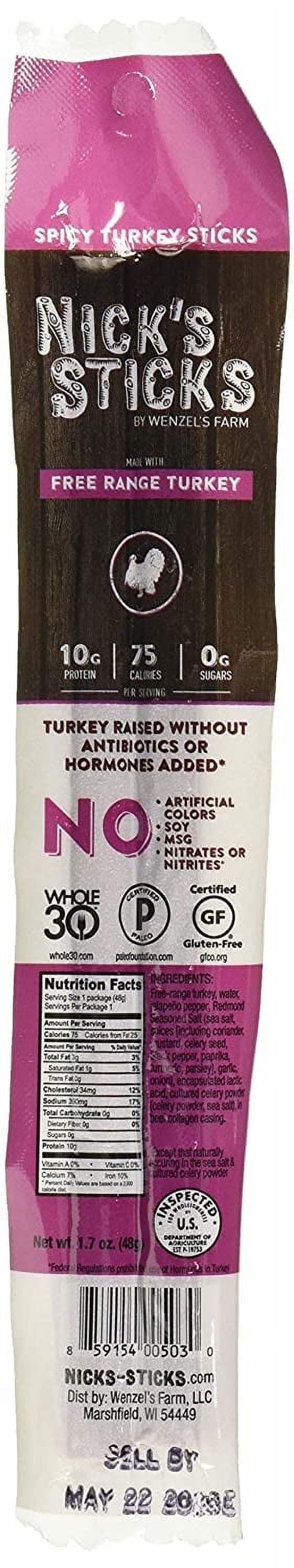 Nick's Sticks Free Range Turkey Snack Sticks Spicy 1.7 oz Pack of 4 ...