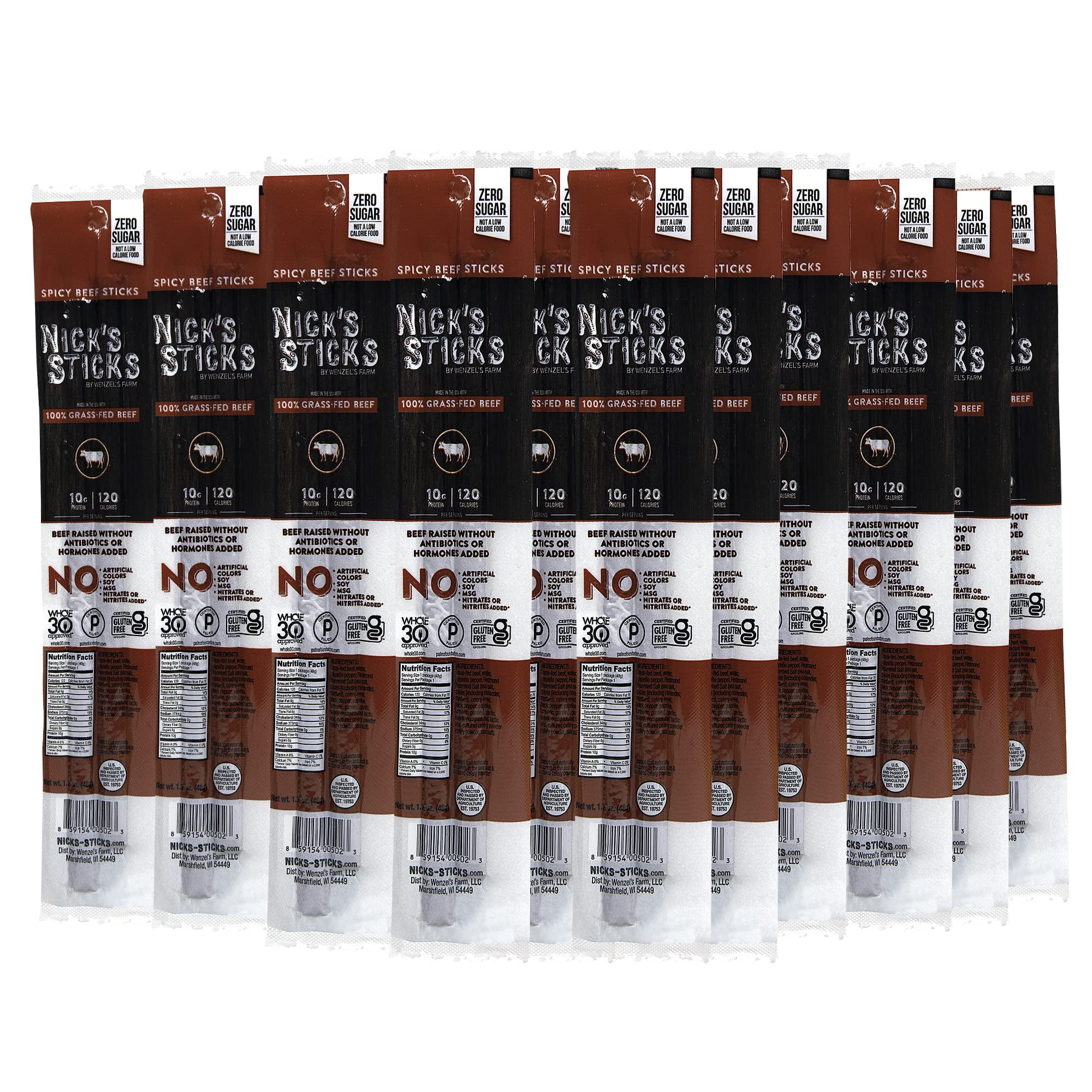 Nick's Sticks Clean & Balanced 100% Grass-Fed H2FSDSpicy Beef Made in ...