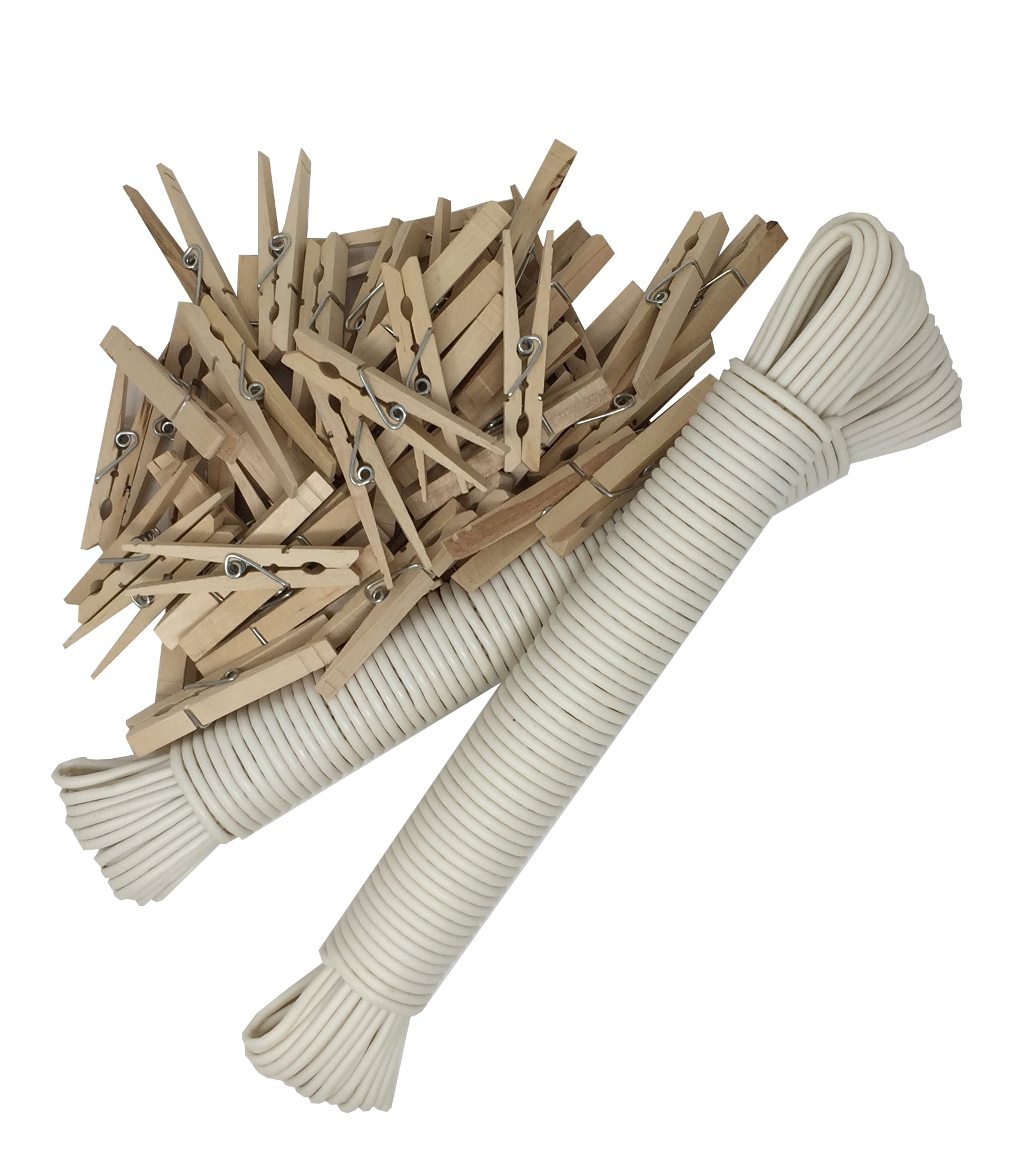 Nickanny's Portable Clothesline & Wood Clothespins w/Metal Spring Set ...