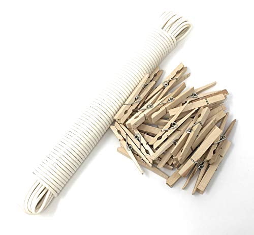 Nickanny's Portable Plastic Clothesline & Wood Clothespins w/Metal ...