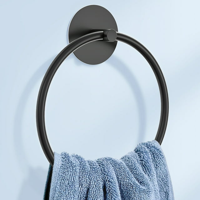 Giffgaff Matte Black Round Bathroom Towel Ring - SUS304 Stainless Steel ...