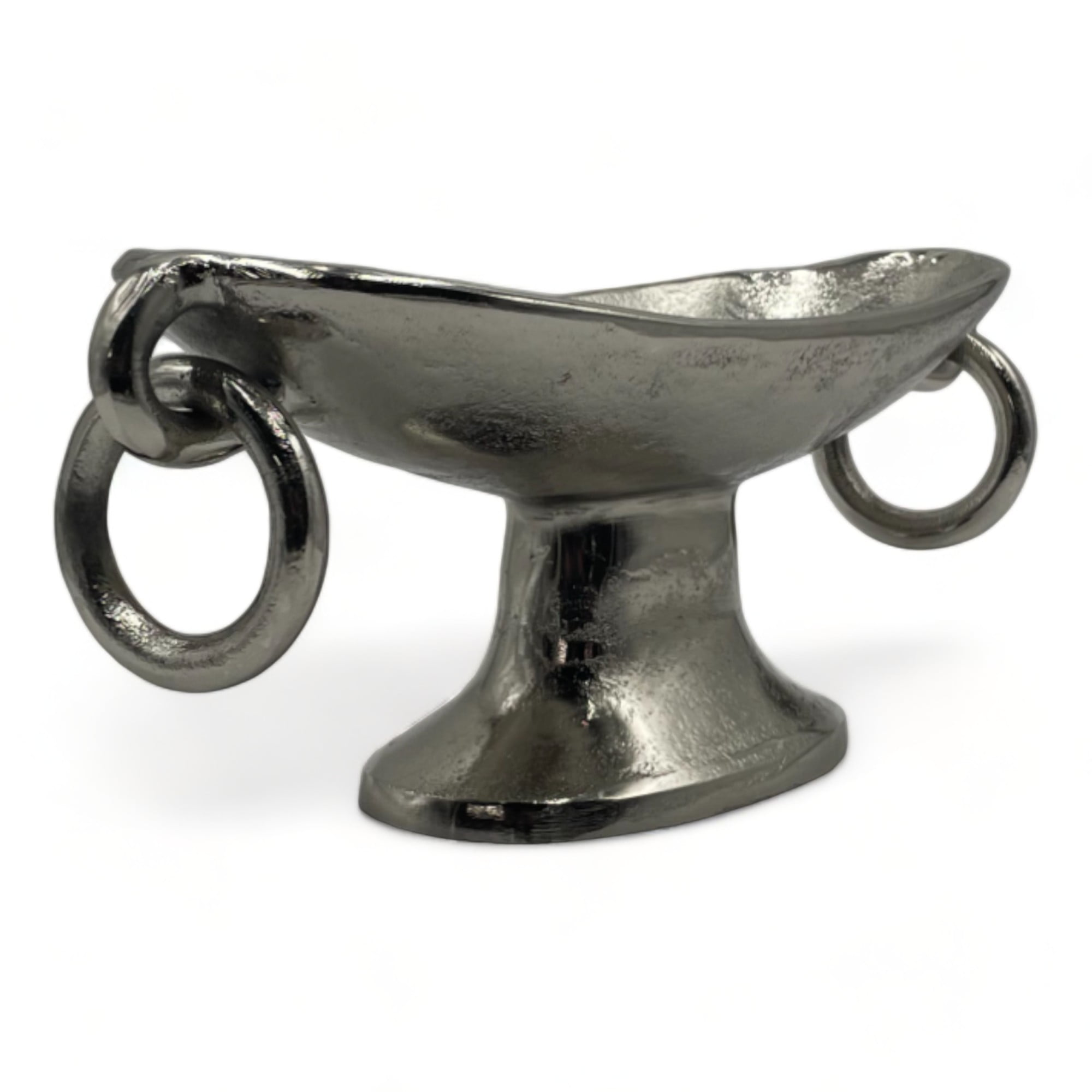 Nickel Decorative Aluminum Metal Pedestal Bowl Home Decor 15.5 in x 5.5 ...