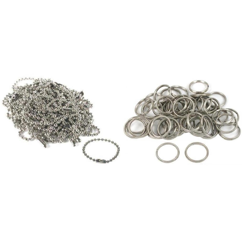 Nickel Plated Key Chain Ball Chain & Metal Split Rings Findings Kit 100 ...