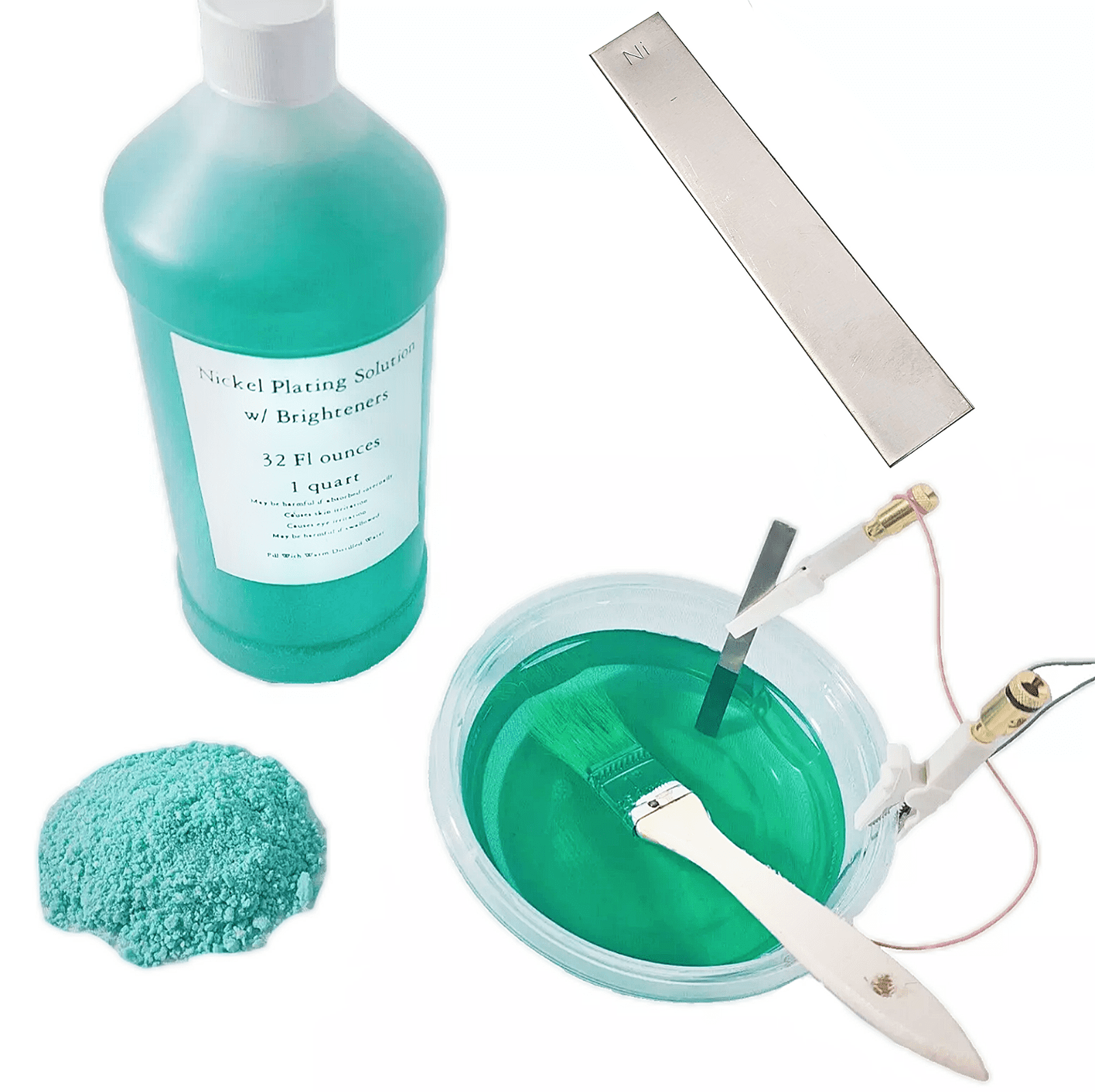 Nickel Plating Kit, 1 Quart Solution, Anode, Brighteners, Power Supply ...