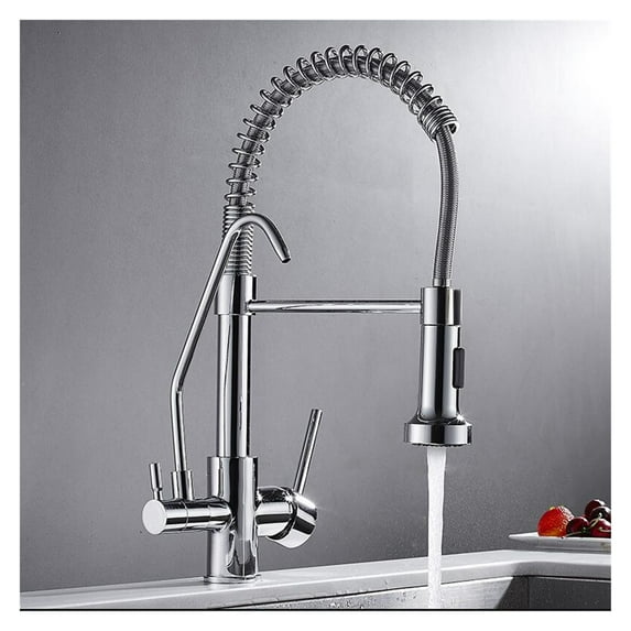 Nickel Spring Pull Down Kitchen Faucet Dual Spouts 360 Swivel Handheld ...