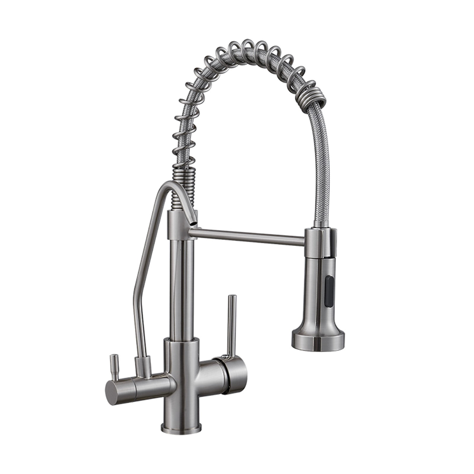 Nickel Spring Pull Down Kitchen Faucet Dual Spouts 360 Swivel Handheld ...