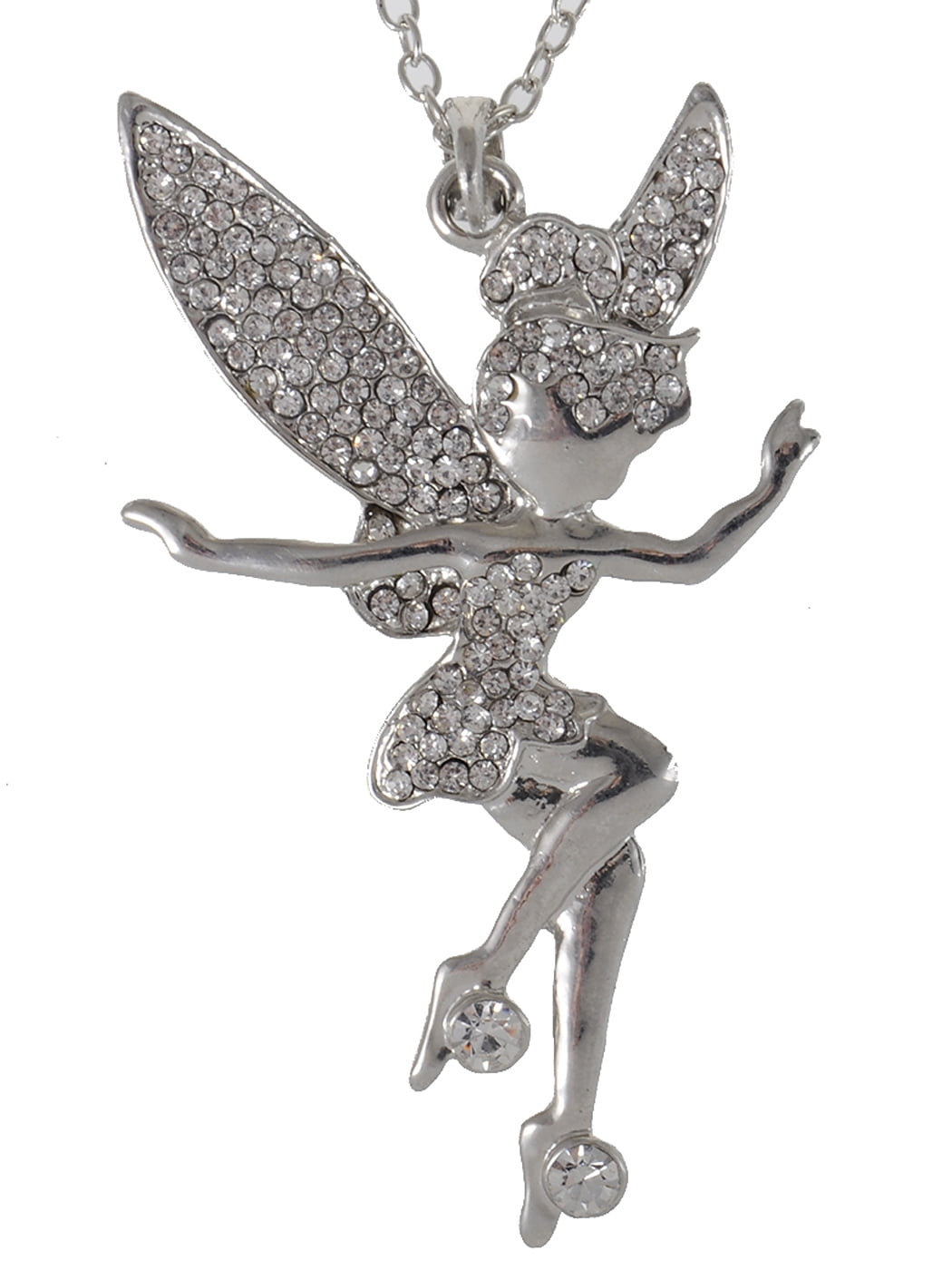 Nickel Tone Clear Rhinestones Tinkerbell Pixie Fairy Pendant Necklace - Walmart.com