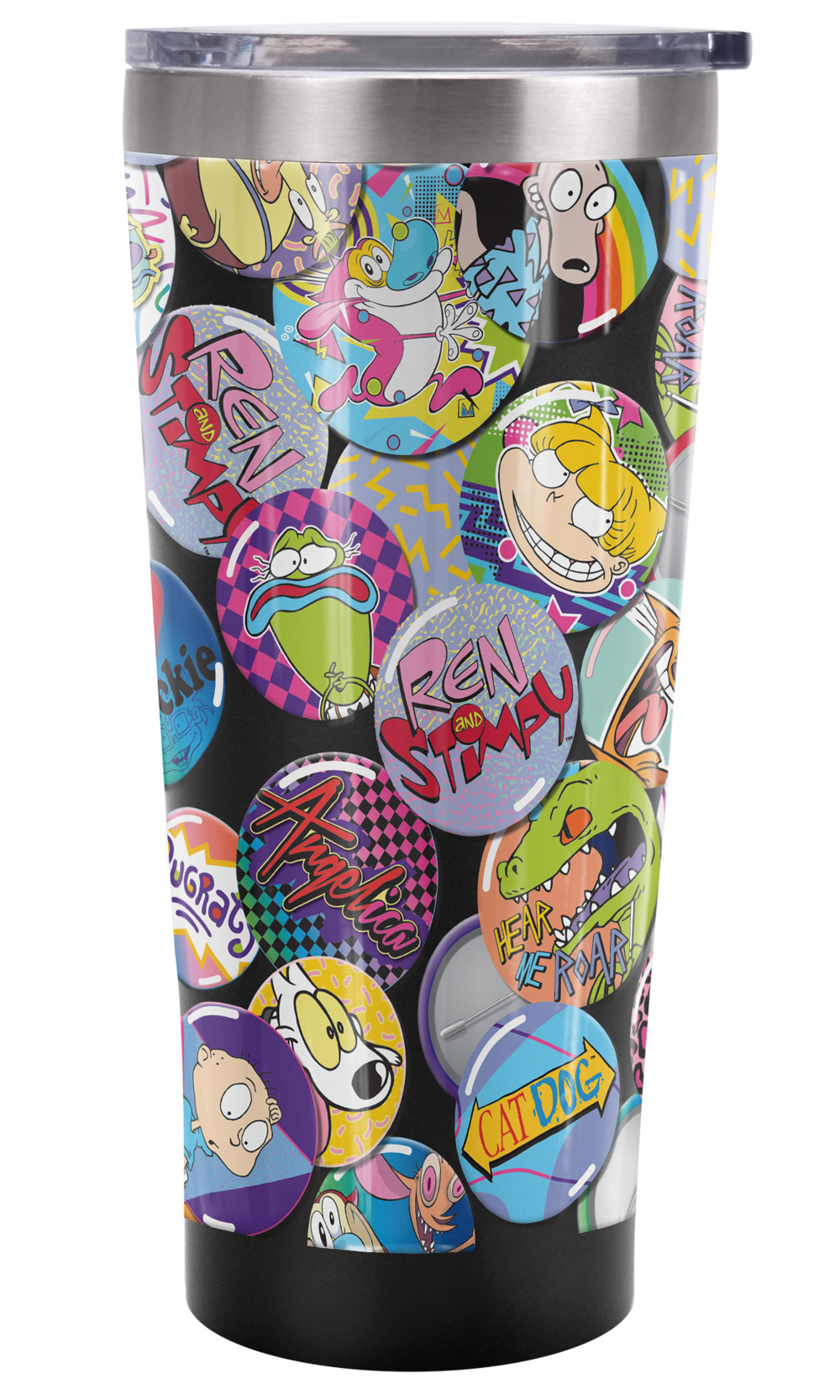 Nickelodeon 90'S Official Buttons 20 oz Travel Tumbler, Stainless Steel ...