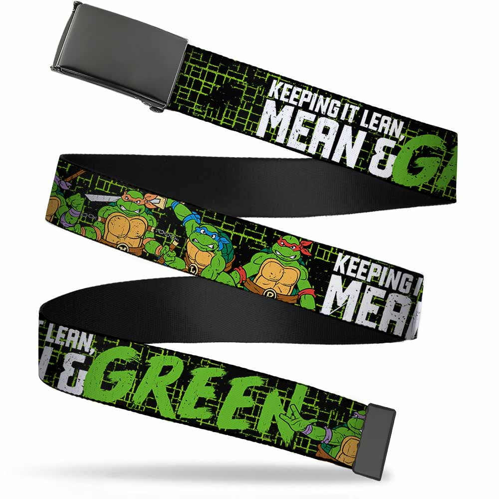 Nickelodeon Belt, Flip Web Belt TMNT Pose Keeping It Lean Mean Green ...