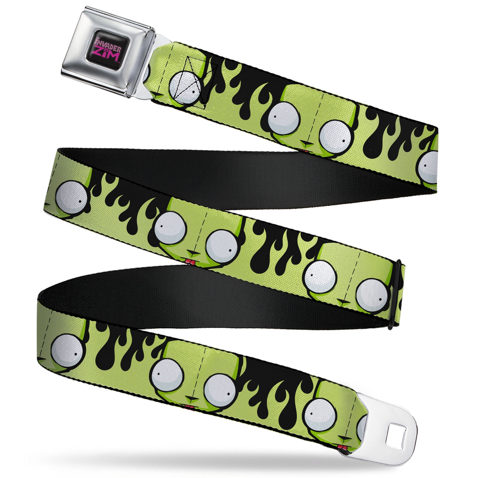Nickelodeon Belt, Seatbelt Buckle Belt, Invader Zim Gir Face and Flames ...