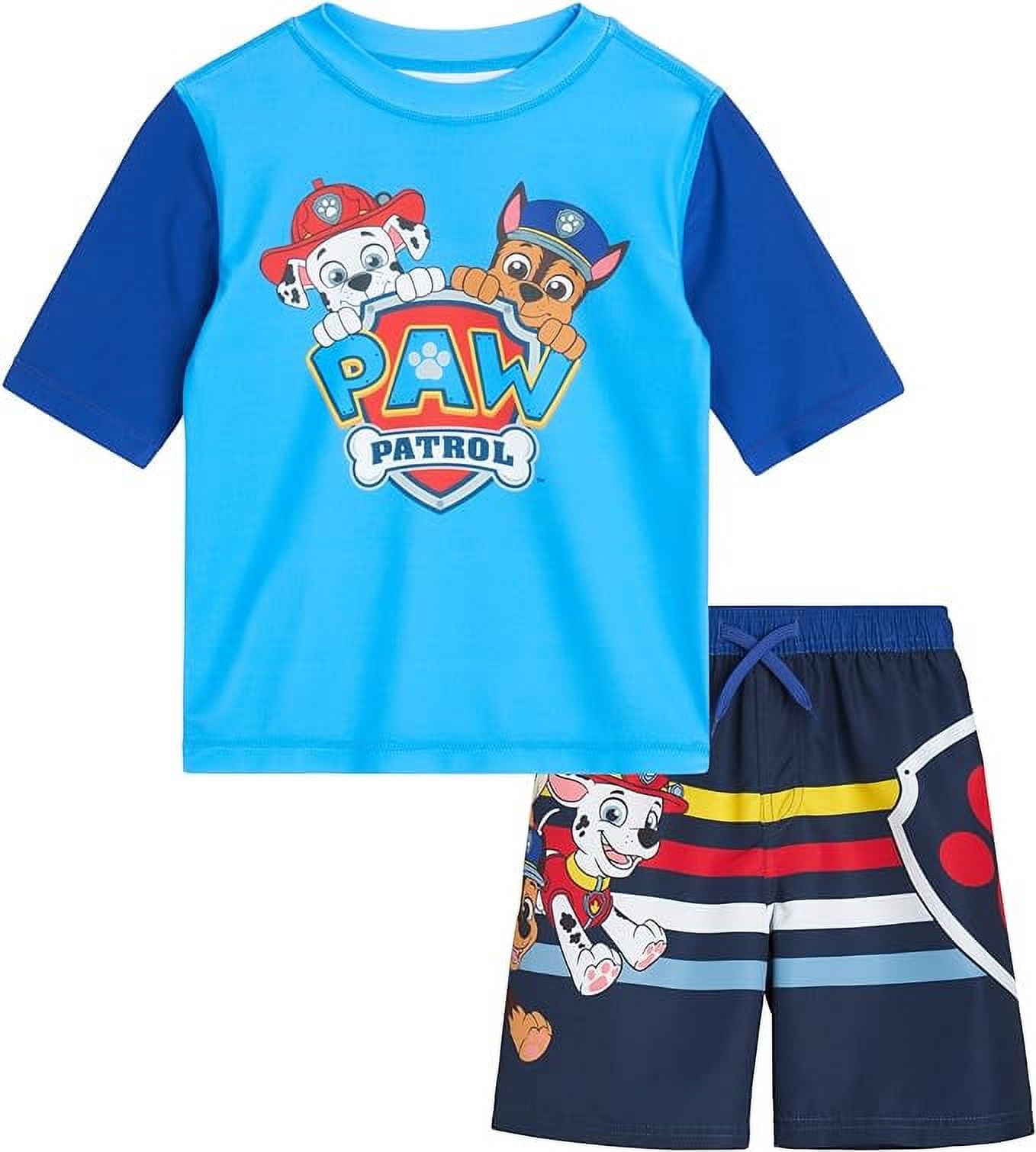 Nickelodeon Boys' Paw Patrol UPF 50+ Rash Guard Set - Chase, Marshall Swim Shirt and Trunks (2T ...