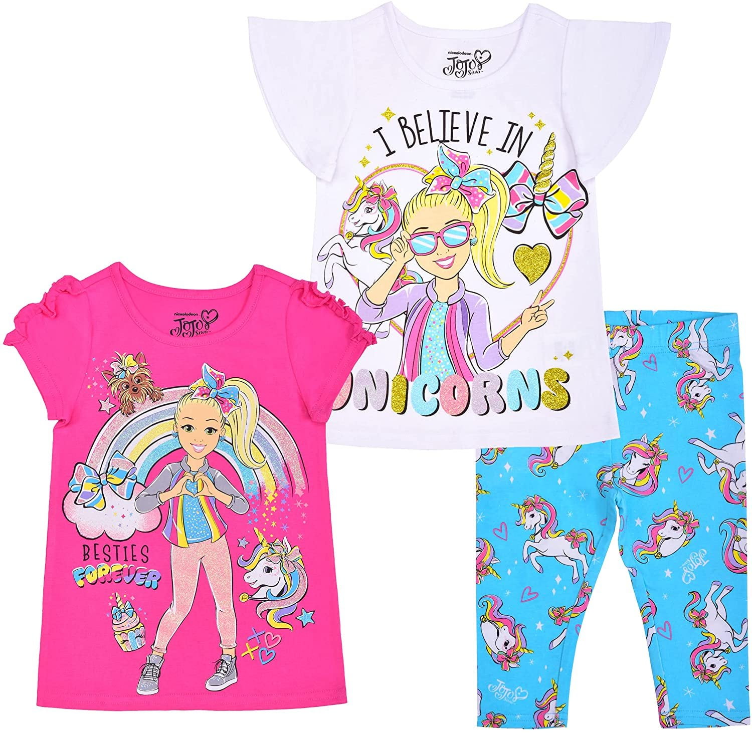Nickelodeon Girl's 3-Pack JoJo Siwa Unicorn Tees and Capri Legging Set ...