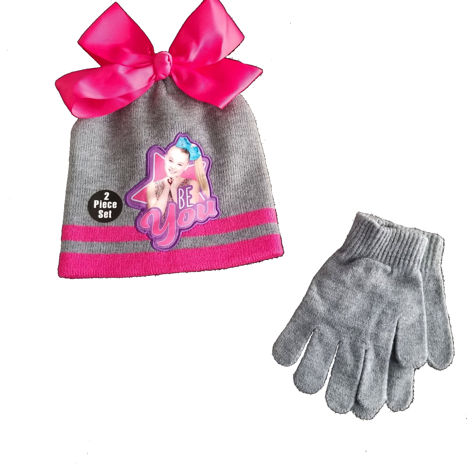 Nickelodeon JoJo Siwa Girls' Beanie/Knit Hat & Glove Set Grey/Pink ...