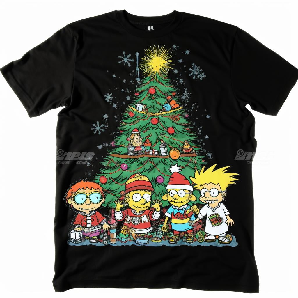 Nickelodeon Men's Rugrats Shirt Christmas Tree New Cotton Black Tee XS ...