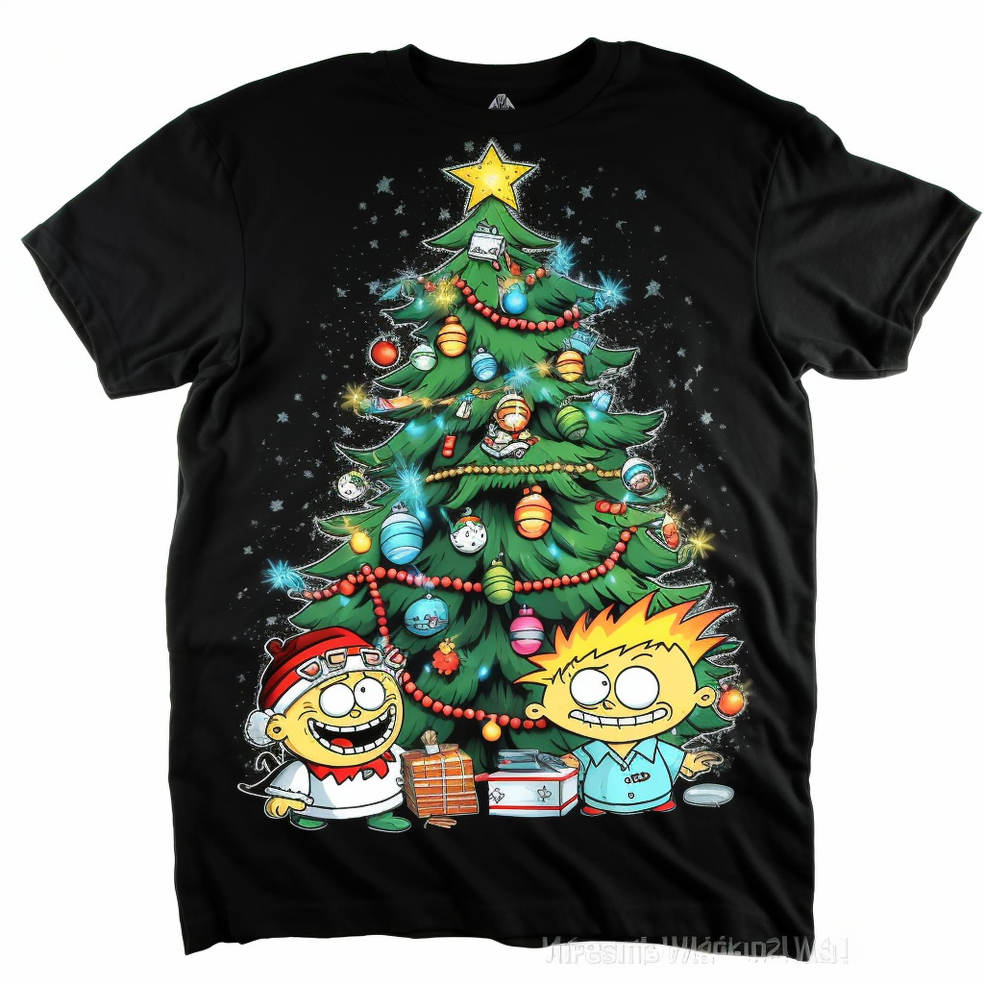 Nickelodeon Men's Rugrats Shirt Christmas Tree New Cotton Black Tee XS ...