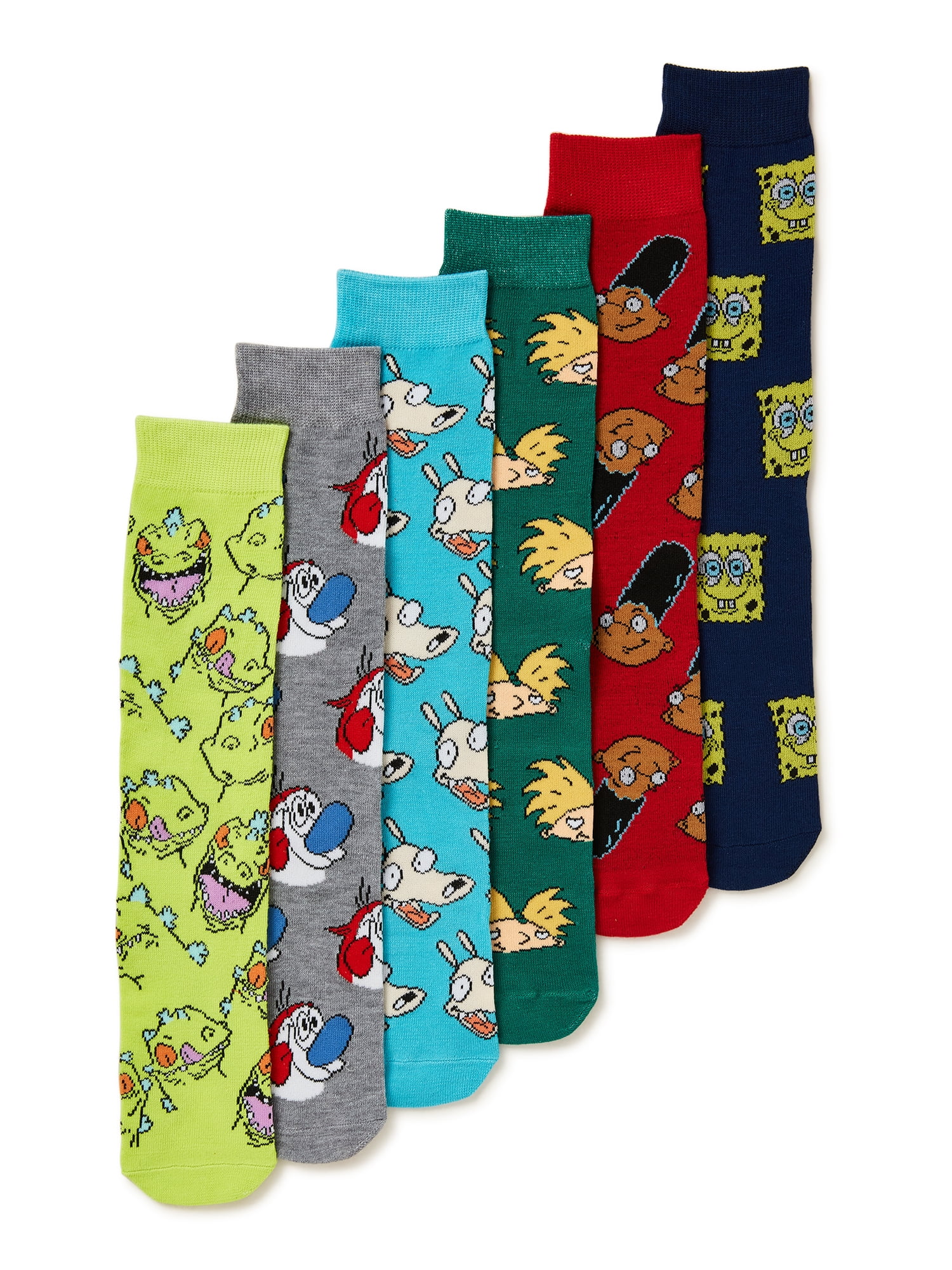 Nickelodeon Men's 90's Themed Crew Socks, 6-Pack, Lightweight, Fits ...