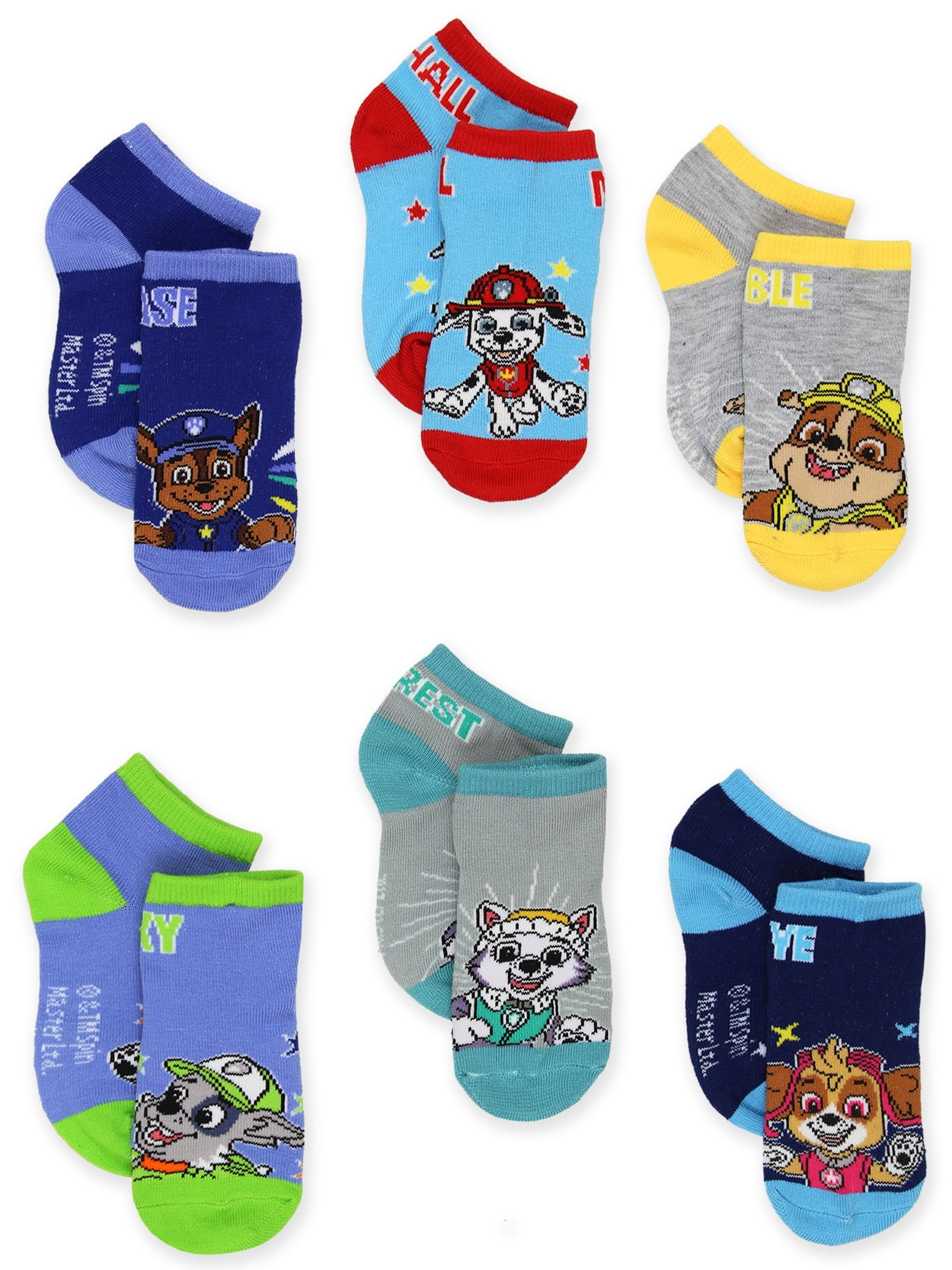 Nickelodeon Paw Patrol Toddler Boys 6 Pack Quarter Style Socks Set ...