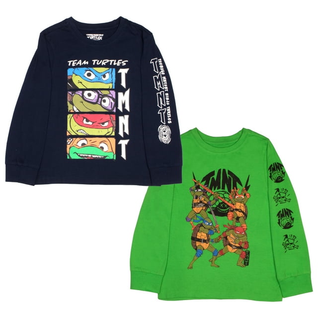 Nickelodeon Teenage Mutant Ninja Turtles Boys Long Sleeve T-Shirt 2-Pack, TMNT 2-Pack Bundle Set ...