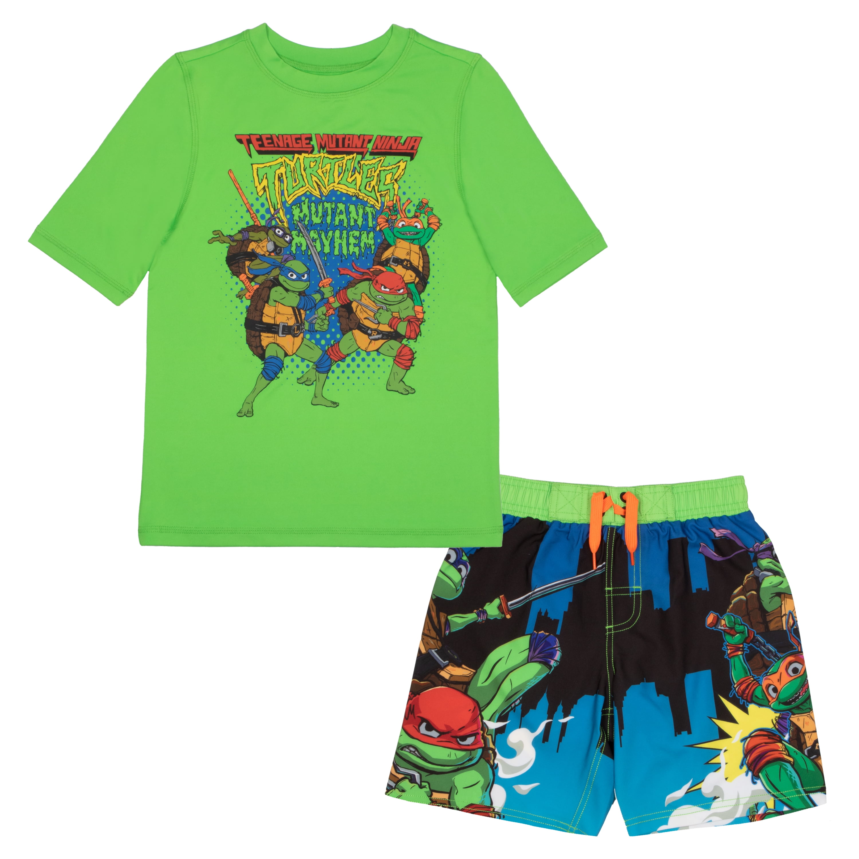 Nickelodeon TMNT Bathing Suit: 2-Piece Boys' Rash Guard & Swim Trunks ...