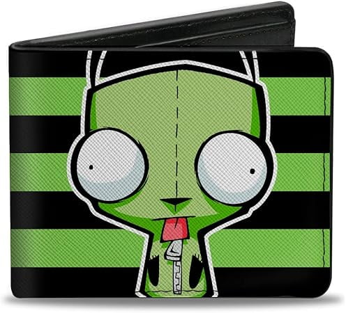 Nickelodeon Wallet, Bifold, Invader Zim GIR Pose Stripe Green Black ...