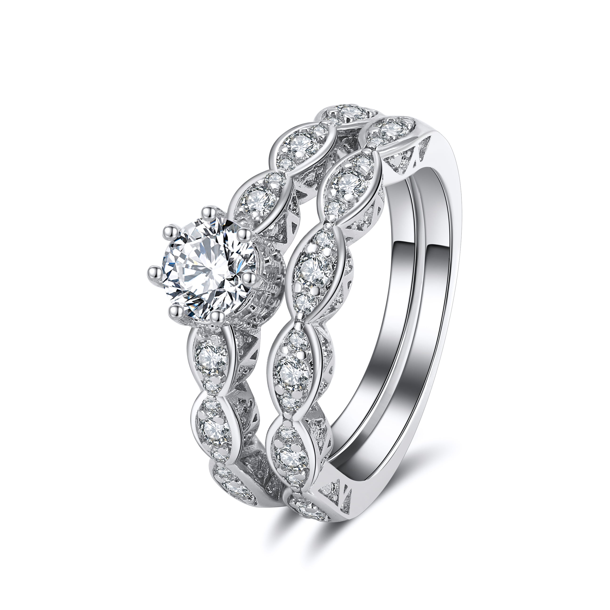 Nickie Wedding Ring Set Engagement Ring Matching Band CZ Womens Ginger ...
