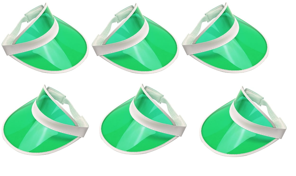 6 Pack Sun Visor Hats Women Men Clear Colorful Plastic Party Hat ...