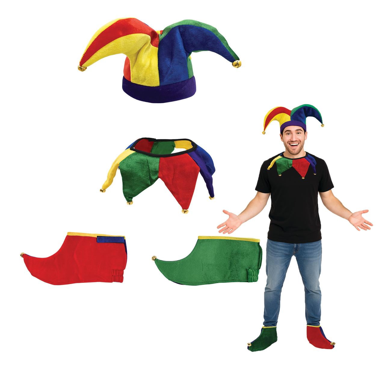 Nicky Bigs Novelties Adult Colorful Clown Court Jester Hat Collar Shoe Covers Joker Accessories ...